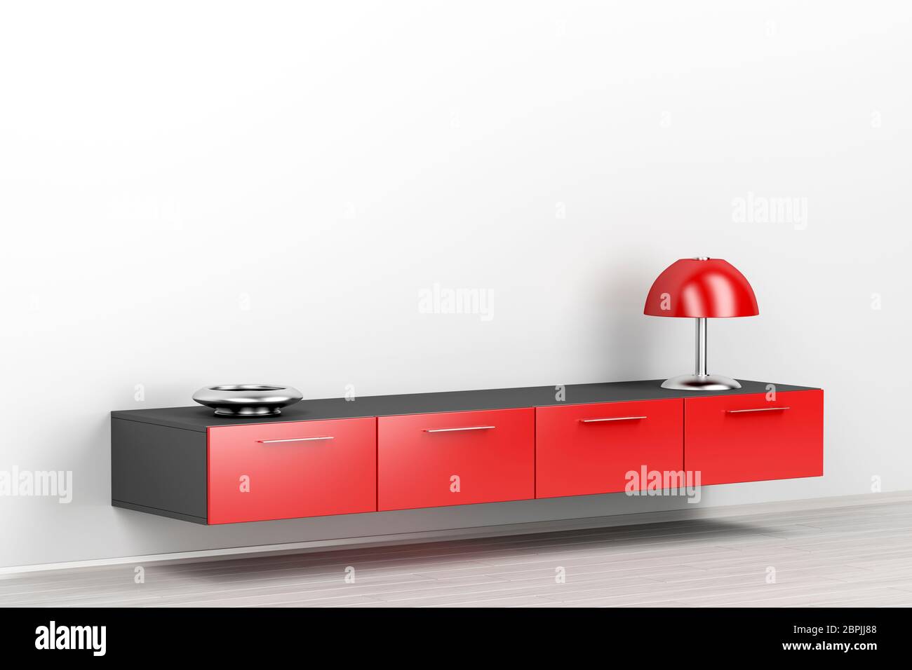 Wall mounted red cabinet with lamp in the room Stock Photo - Alamy