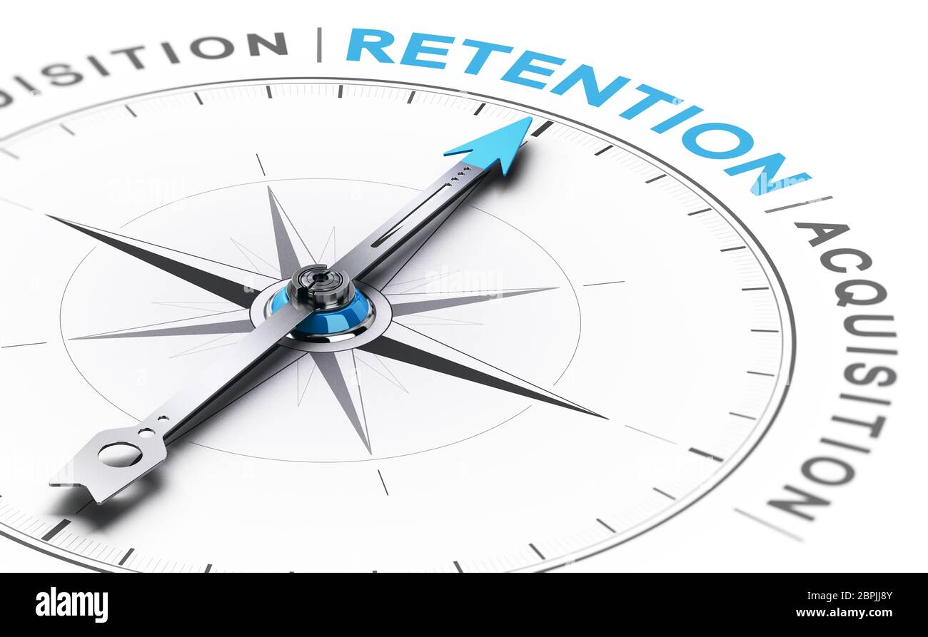 3D illustration of a conceptual compass with needle pointing the word ...