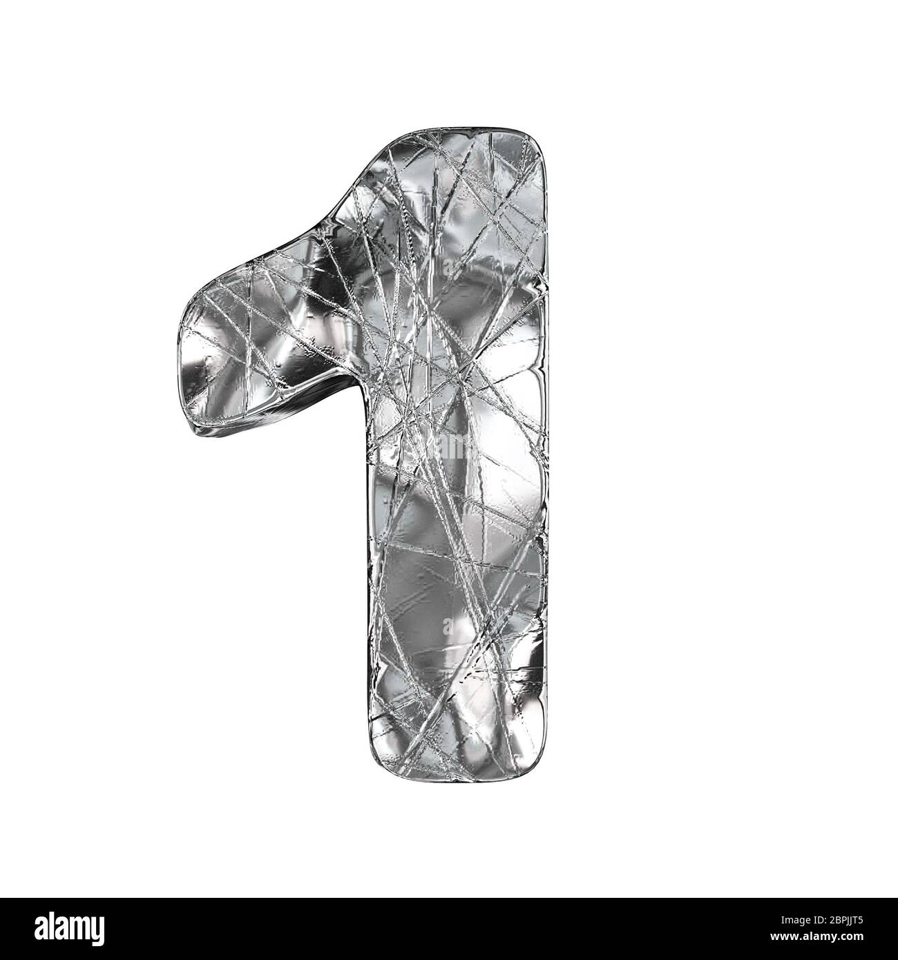 Grunge aluminium foil font number 1 ONE 3D render illustration isolated ...