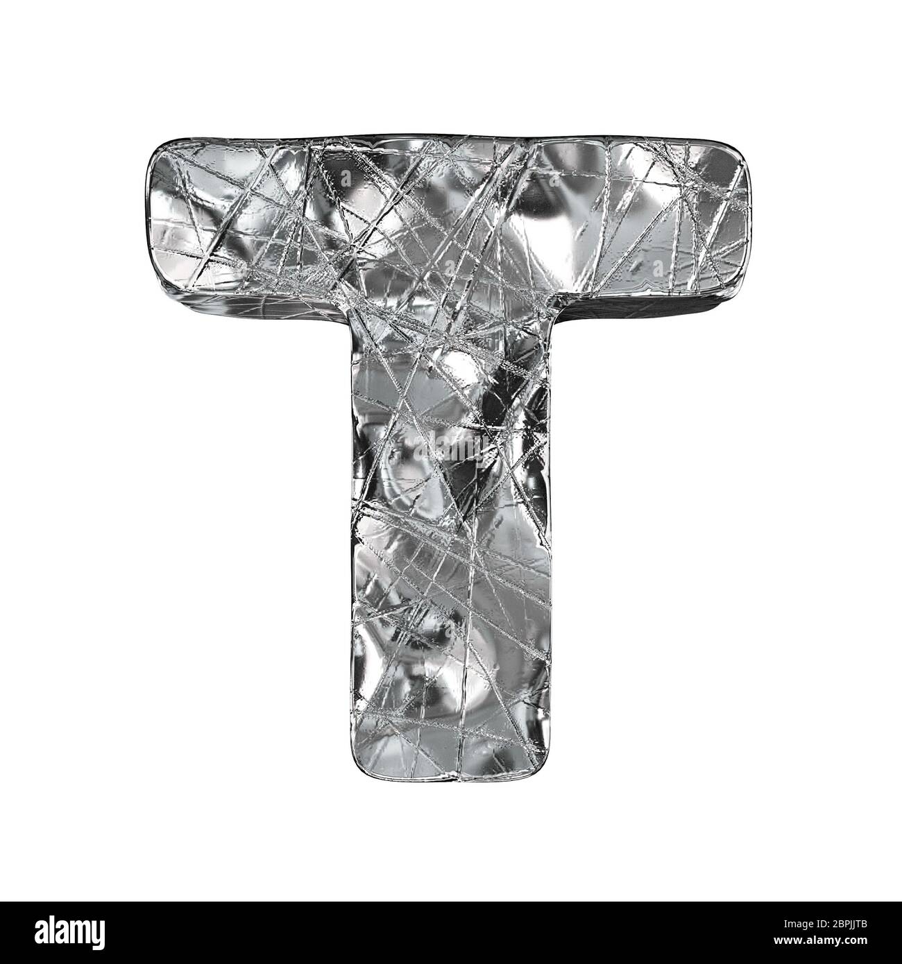 Grunge aluminium foil font letter T 3D render illustration isolated on ...