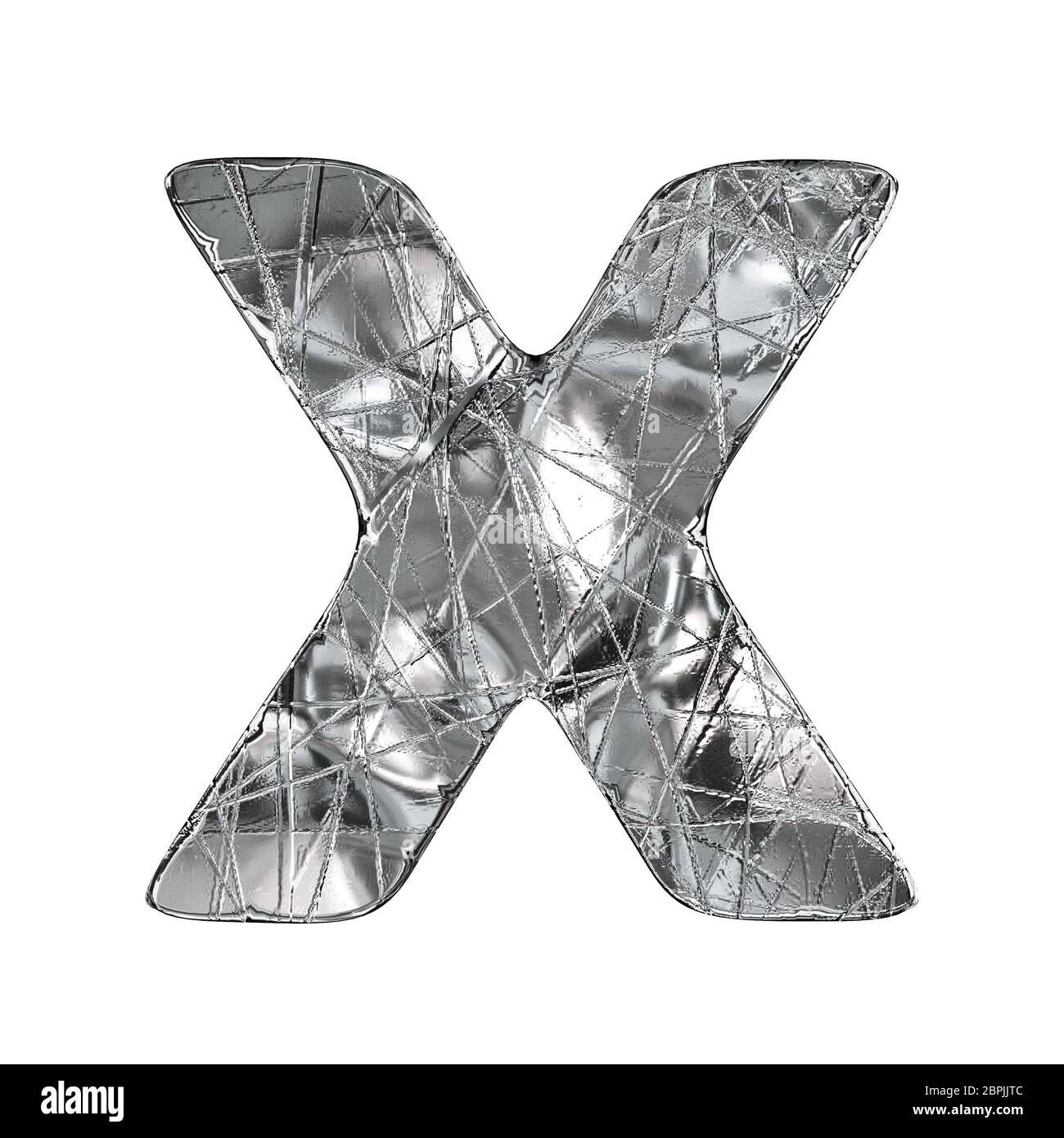Grunge aluminium foil font letter X 3D render illustration isolated on ...