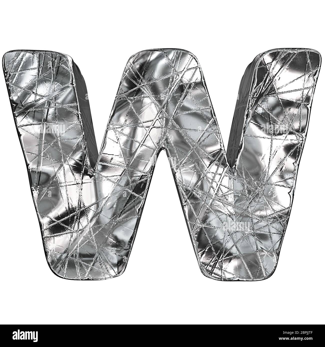 Grunge aluminium foil font letter W 3D render illustration isolated on ...
