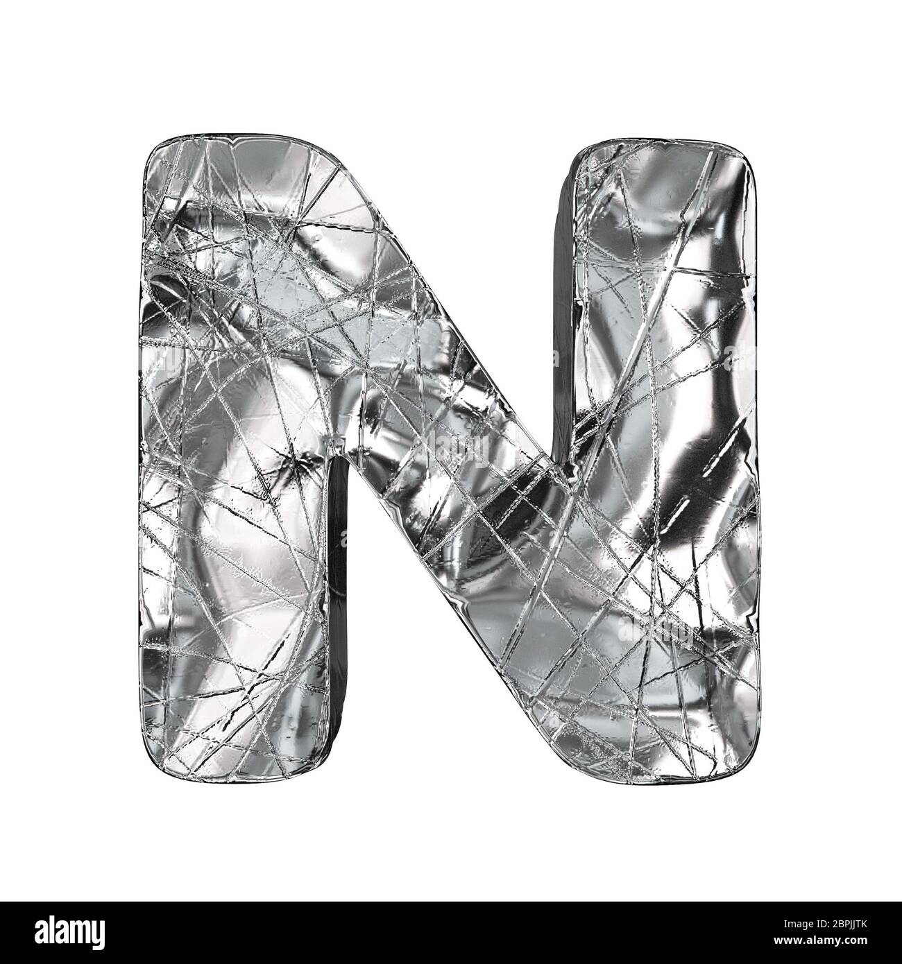 Grunge aluminium foil font letter N 3D render illustration isolated on ...