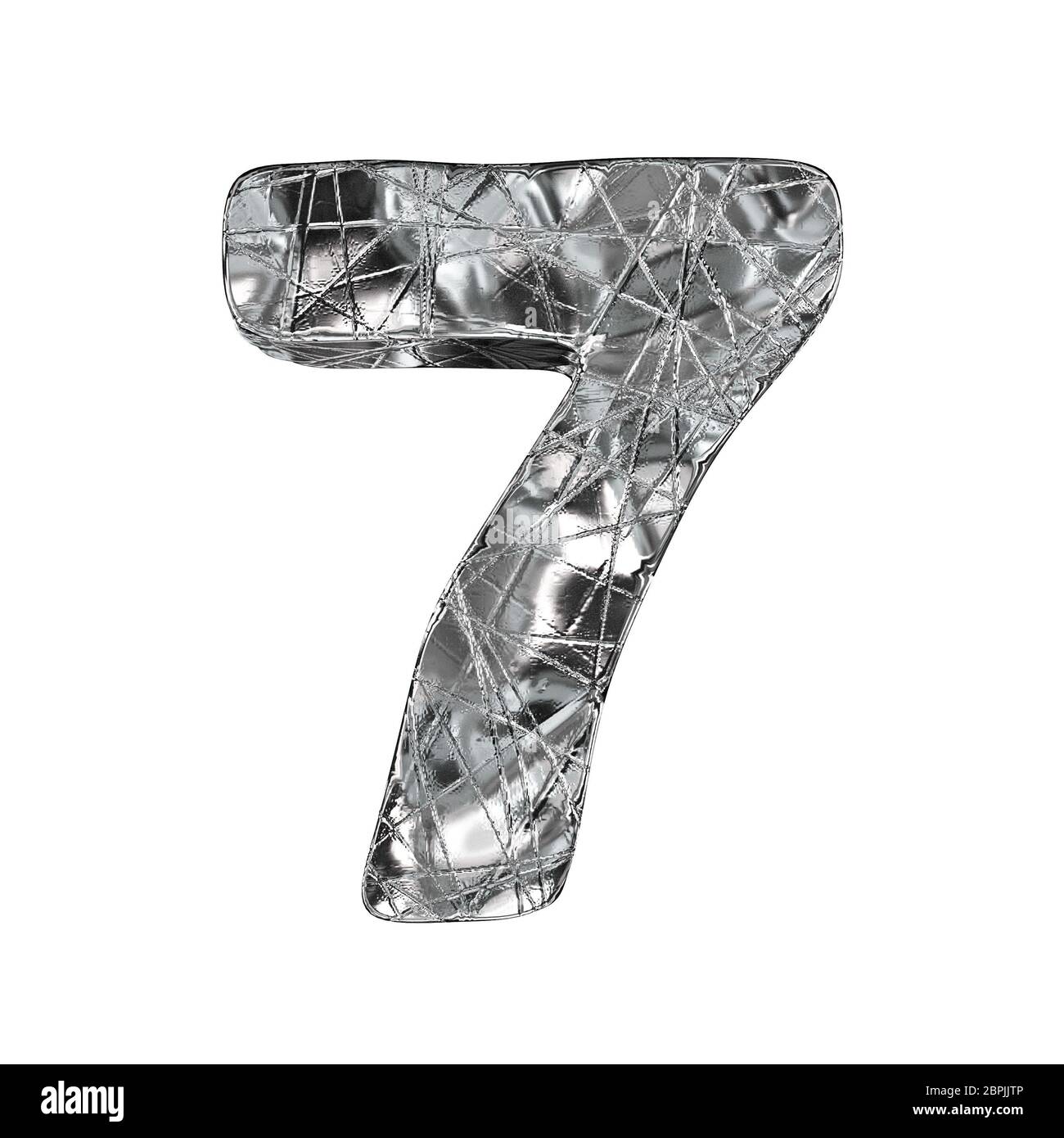 Grunge aluminium foil font number 7 SEVEN 3D render illustration ...