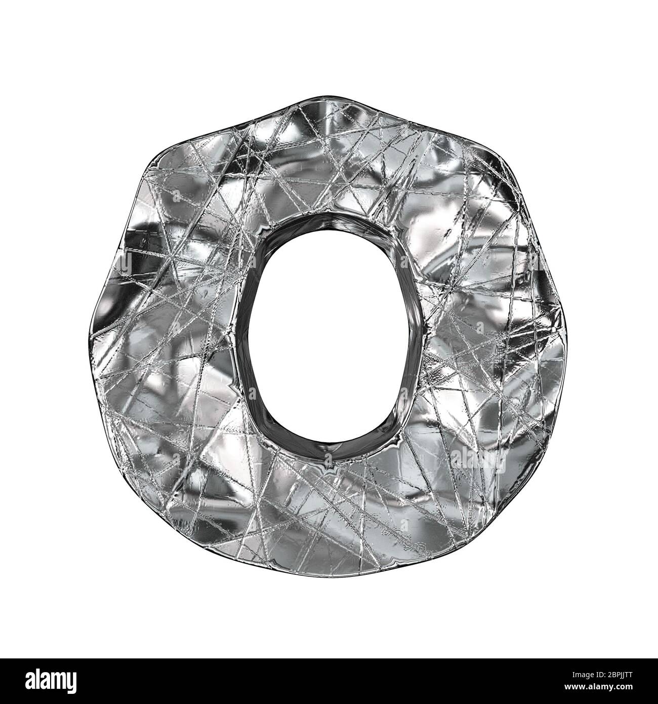 Grunge aluminium foil font letter O 3D render illustration isolated on ...
