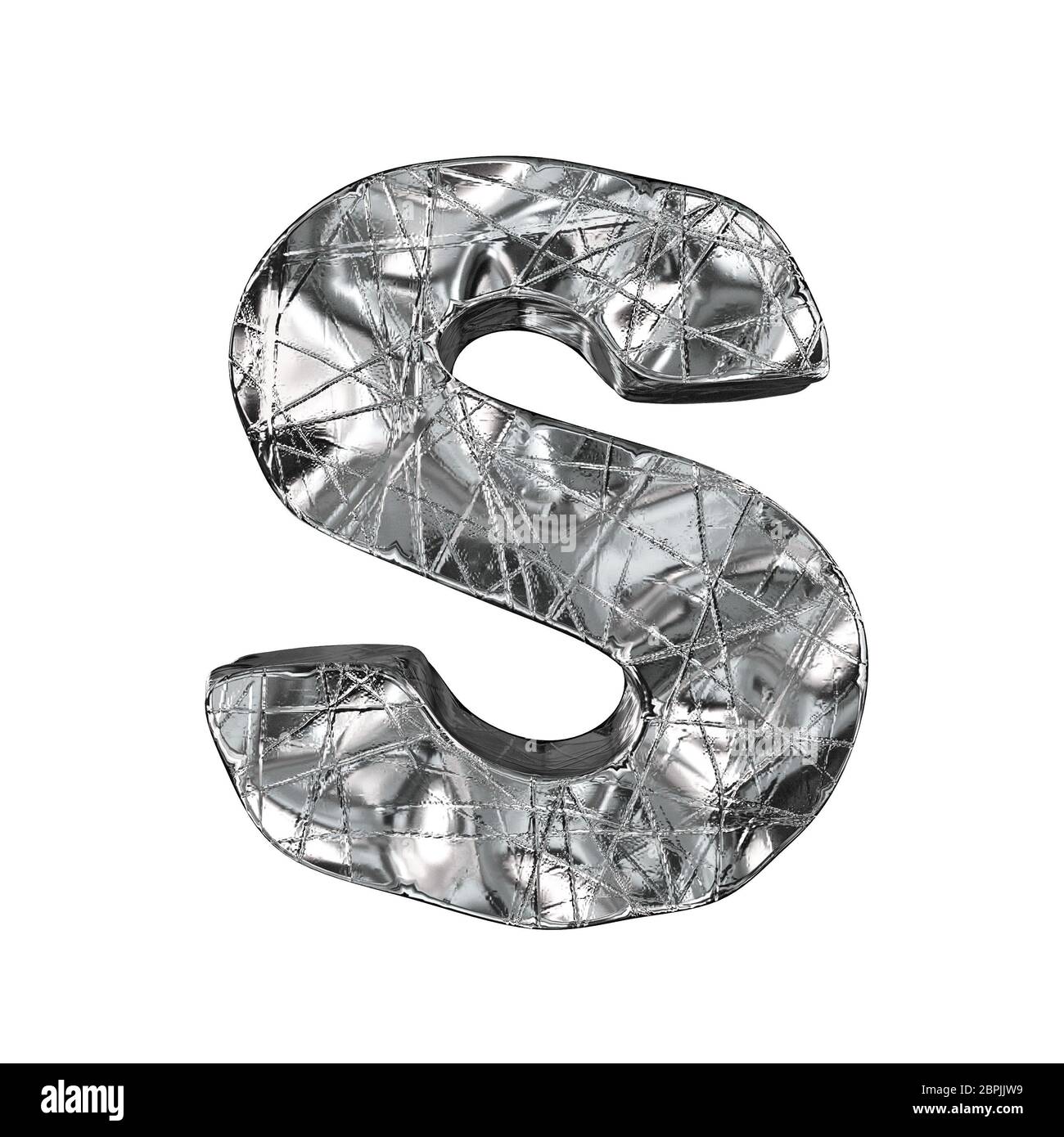 Grunge aluminium foil font letter S 3D render illustration isolated on ...