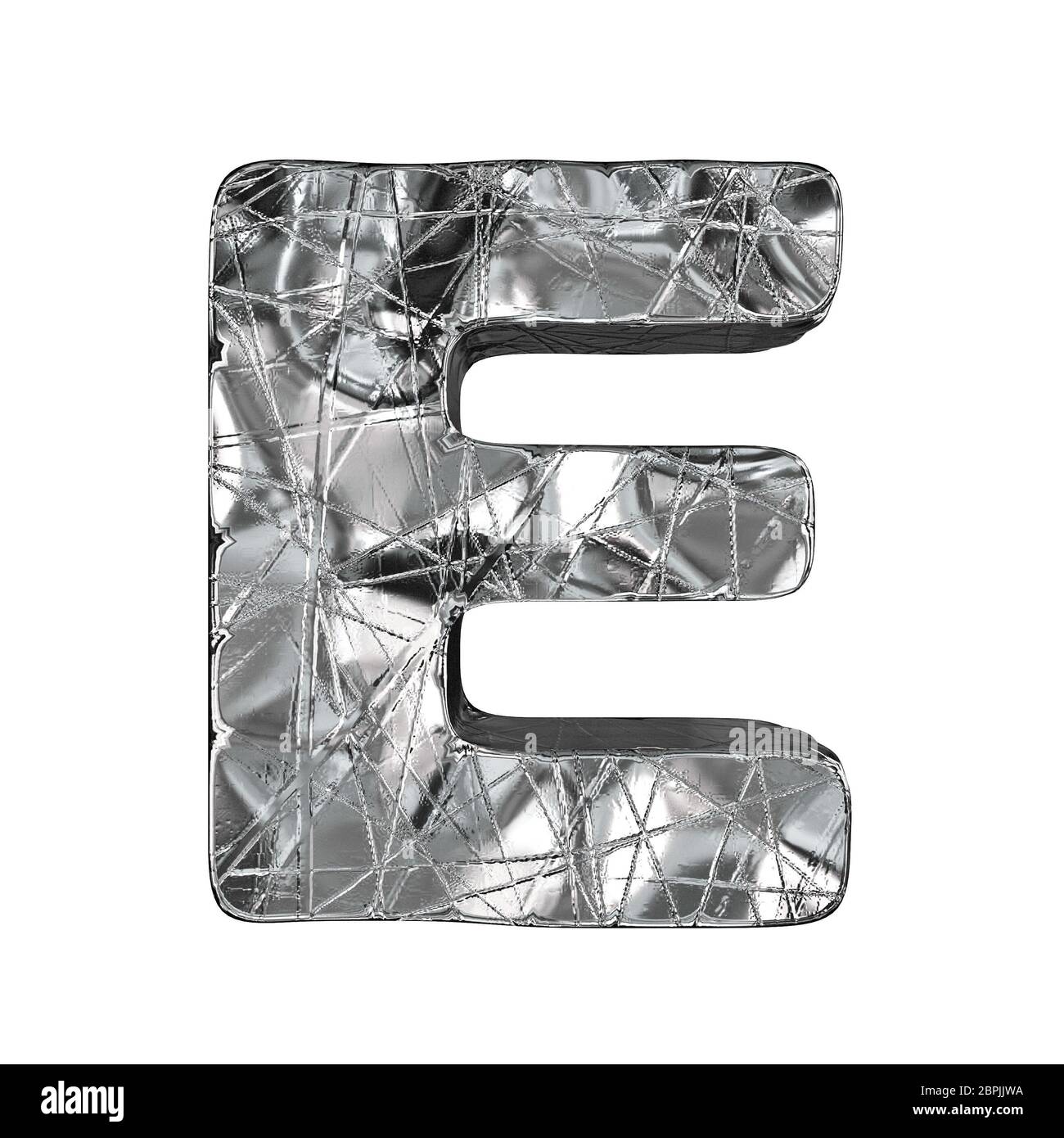 Grunge aluminium foil font letter E 3D render illustration isolated on ...