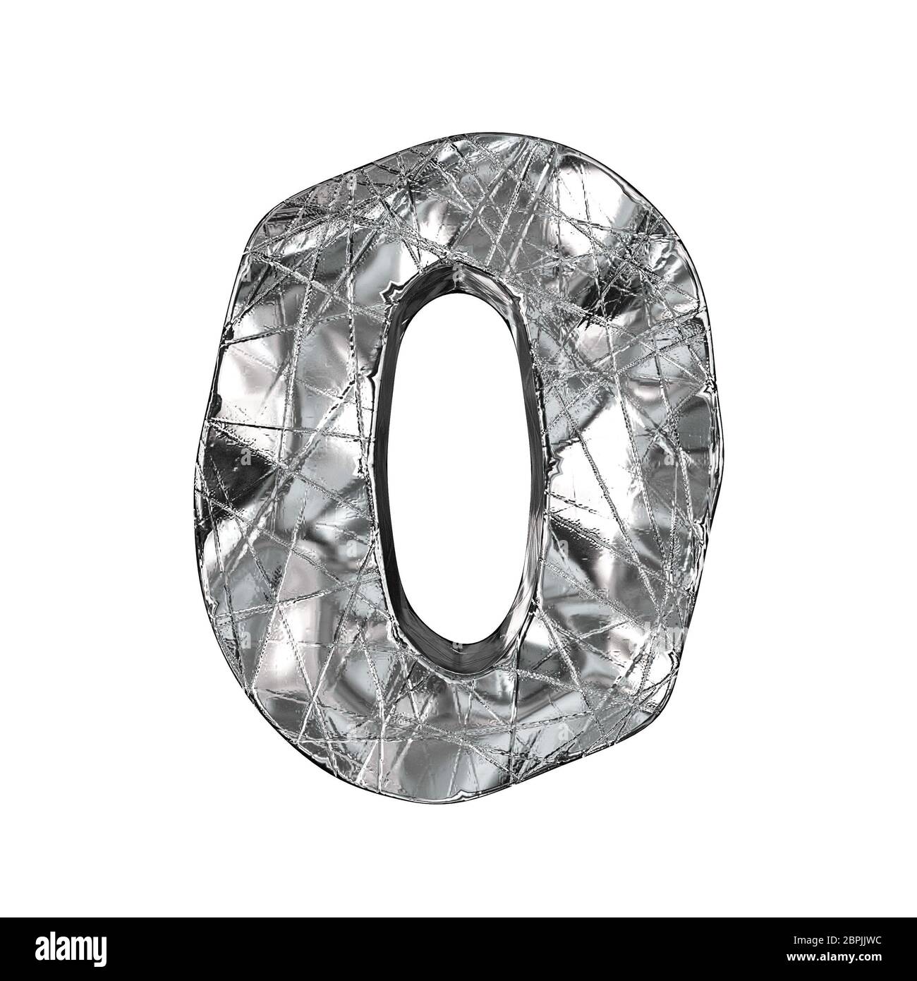 Grunge aluminium foil font number 0 ZERO 3D render illustration ...
