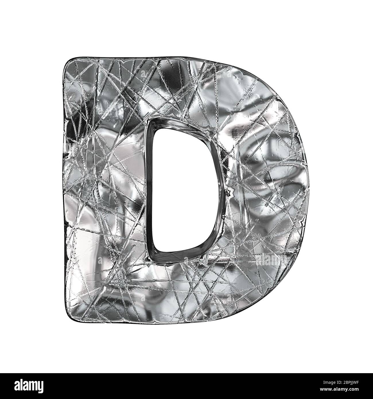 Grunge aluminium foil font letter D 3D render illustration isolated on ...
