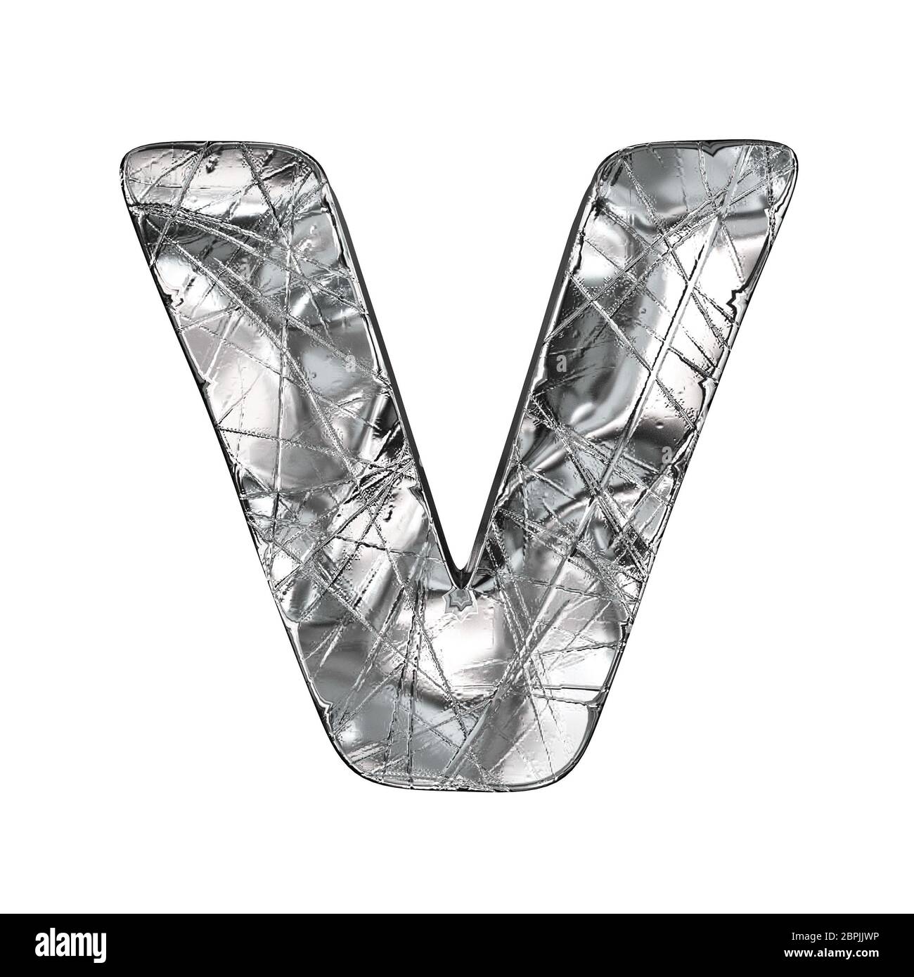 Grunge aluminium foil font letter V 3D render illustration isolated on ...