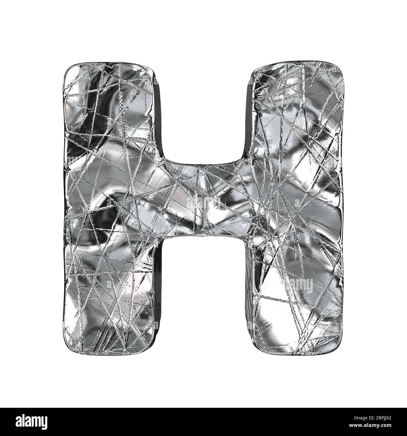 Grunge aluminium foil font letter H 3D render illustration isolated on ...