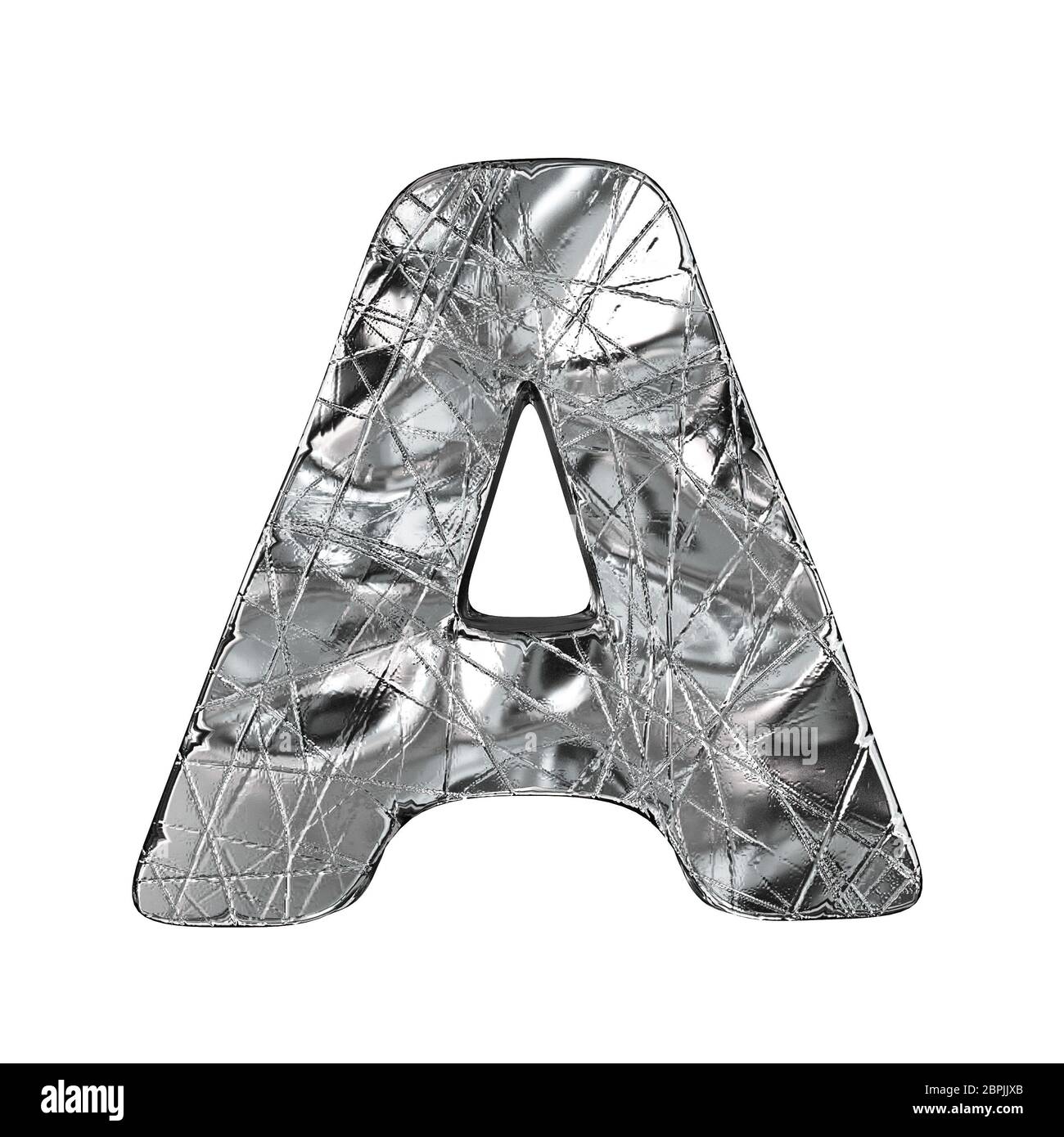 Grunge aluminium foil font letter A 3D render illustration isolated on ...
