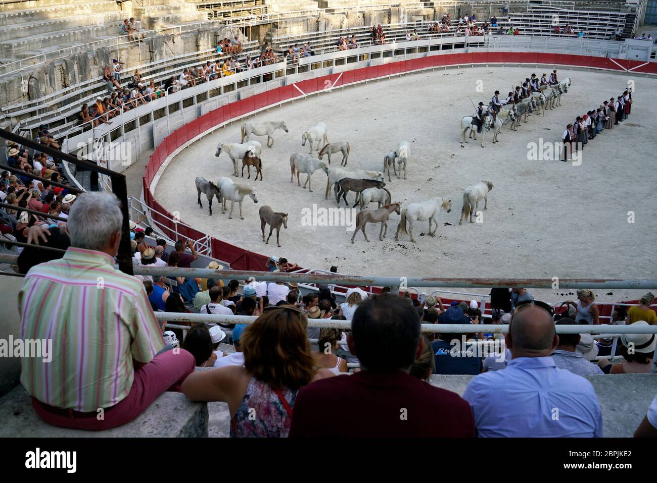 Audiences watching the Camargue cowboys aka Gardians showing their ...