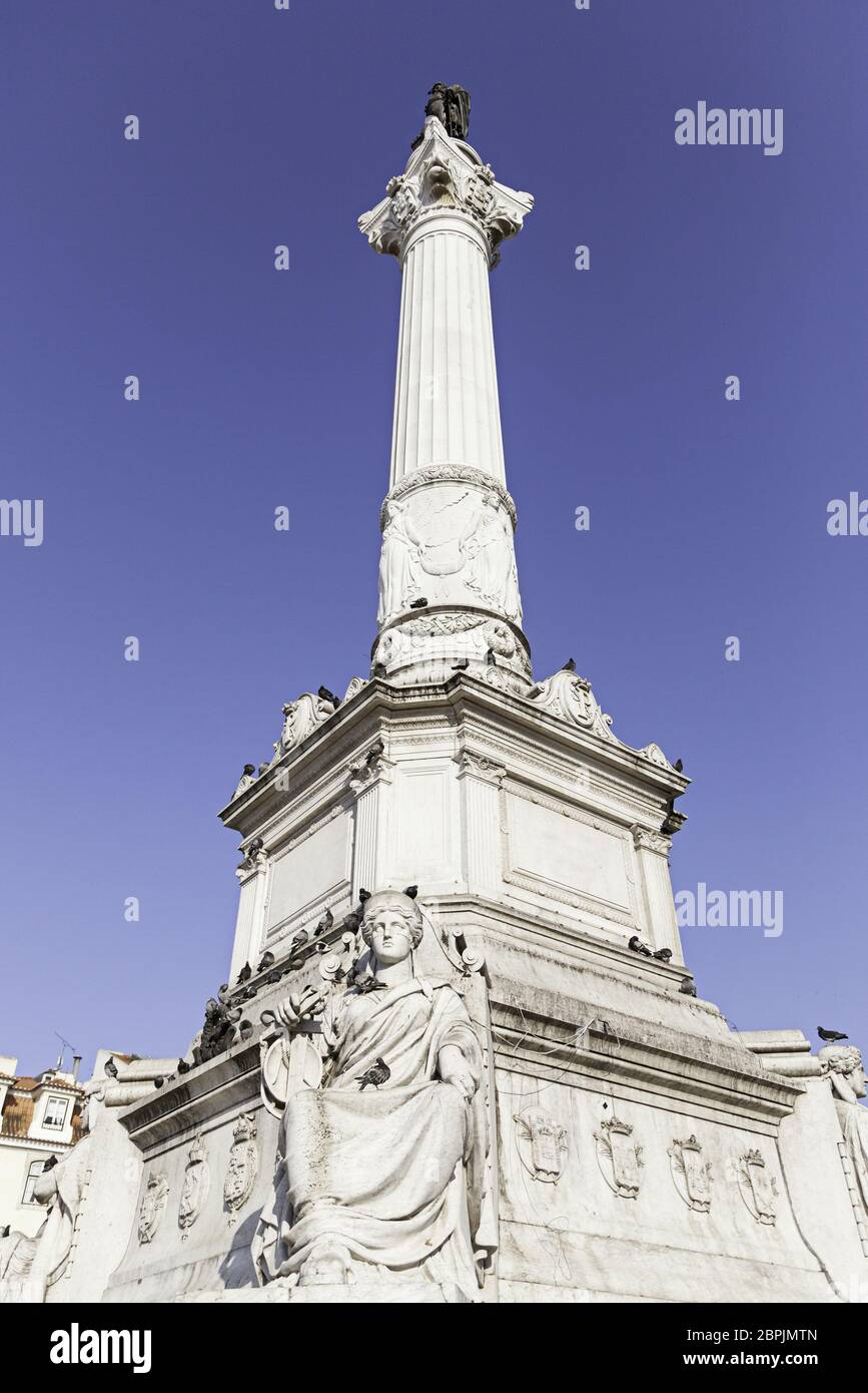 Stone statue in Lisbon, detail of a typical monument in Portugal, art ...