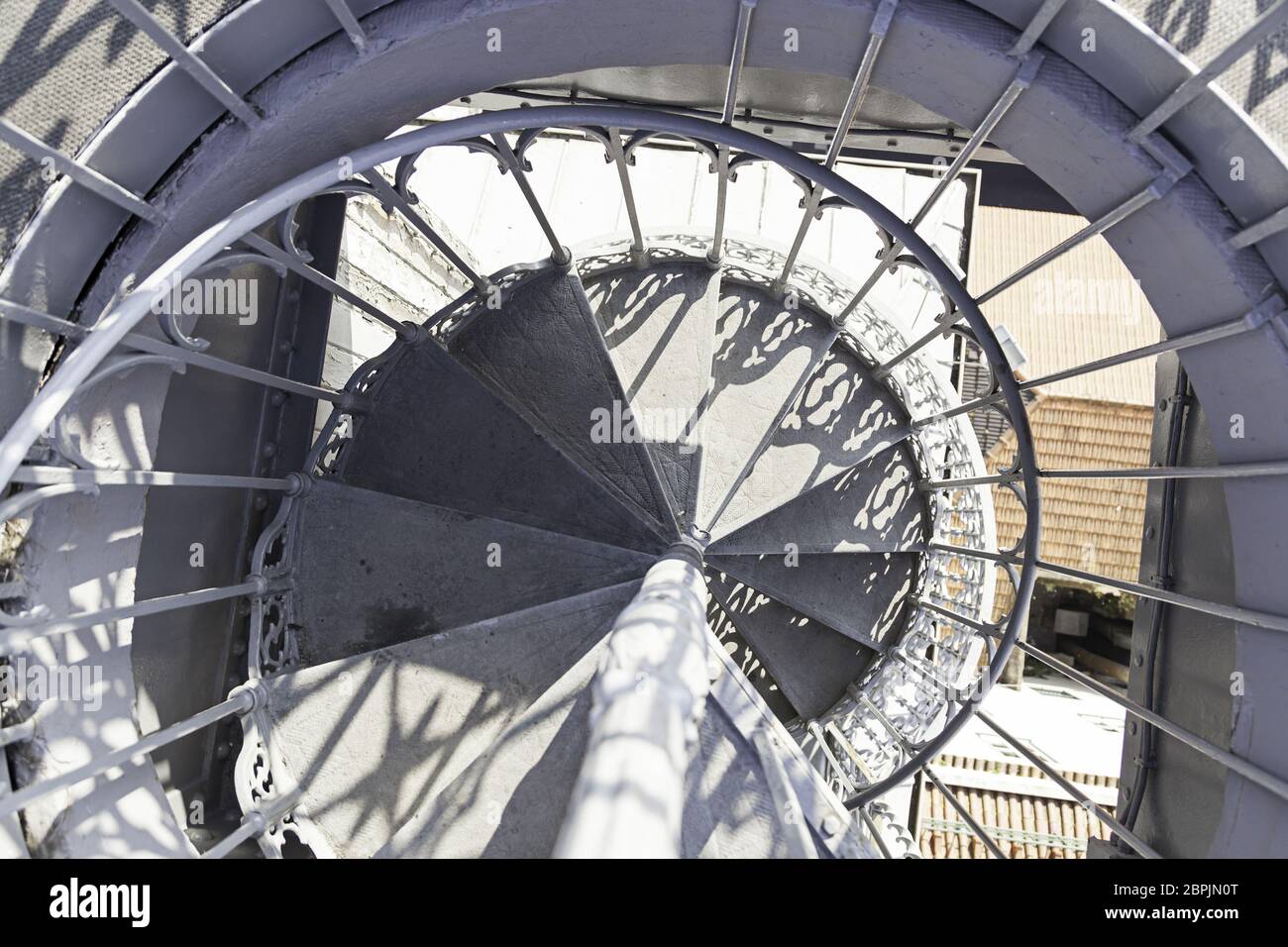 Old metal spiral staircase, detail of stairs up and down, old Stock ...