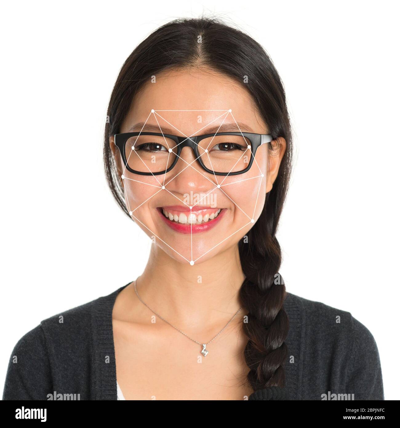 Futuristic and technology. Concept photo of scanning Asian people face ...