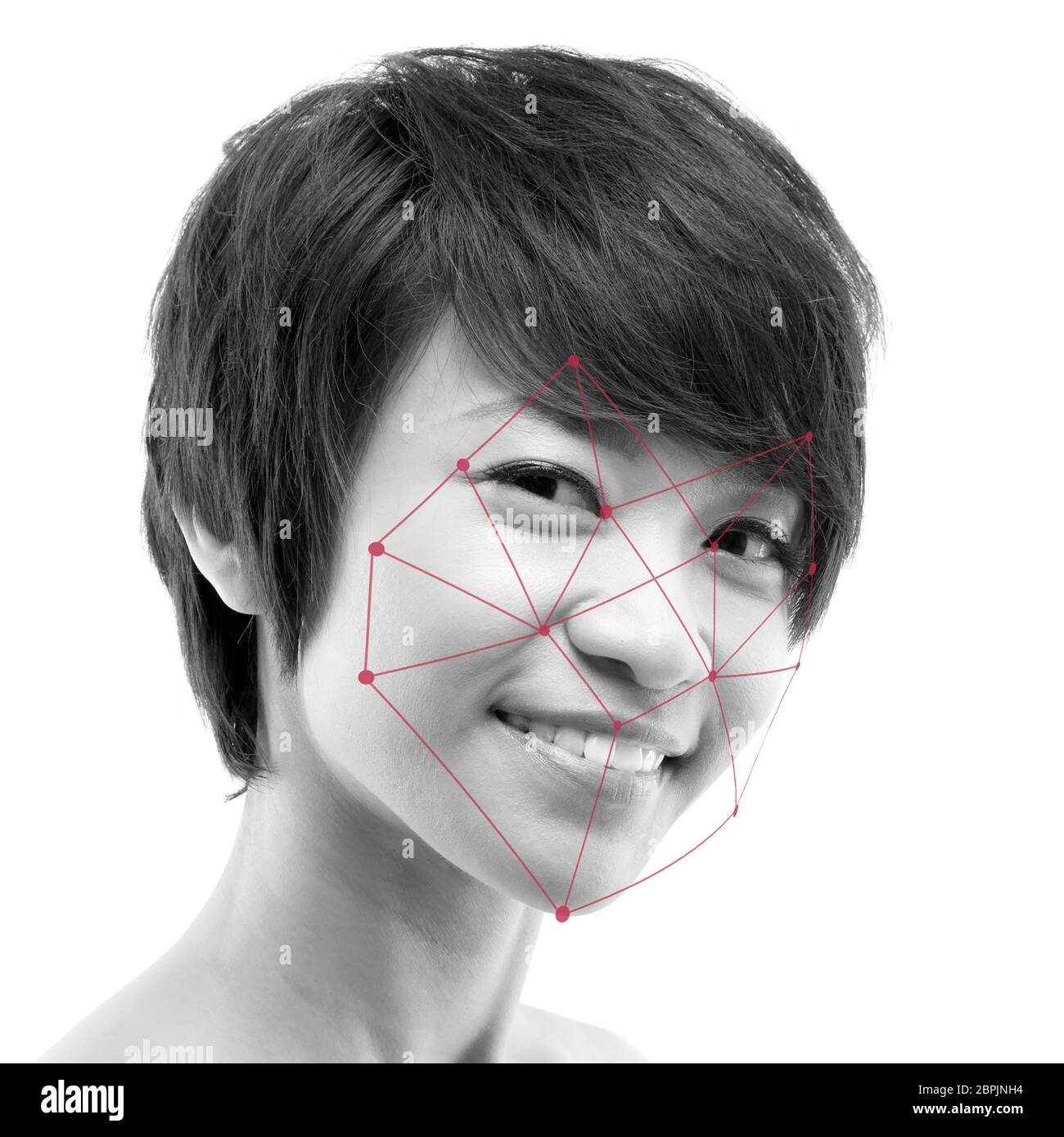 Biometric verification. Human facial detection, high technology. Asian ...