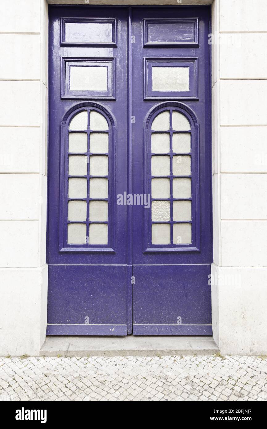 Classic blue door, detail of a door in a house, security and Stock ...