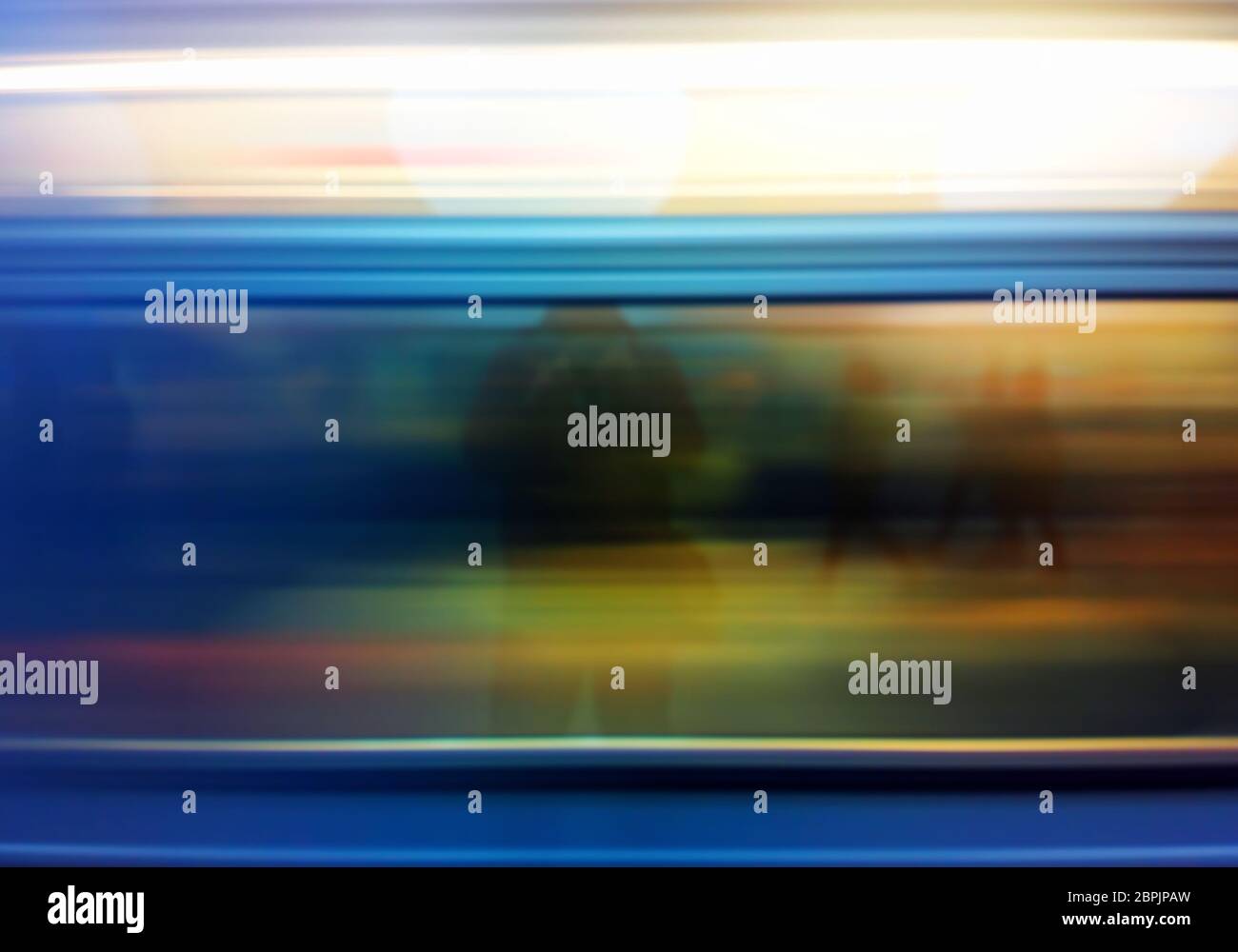 Blurred train in motion with reflection of a man background Stock Photo ...