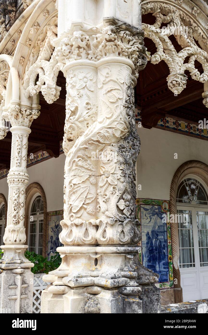 Detail of the Palace Hotel of Bussaco, a luxury hotel built in late ...