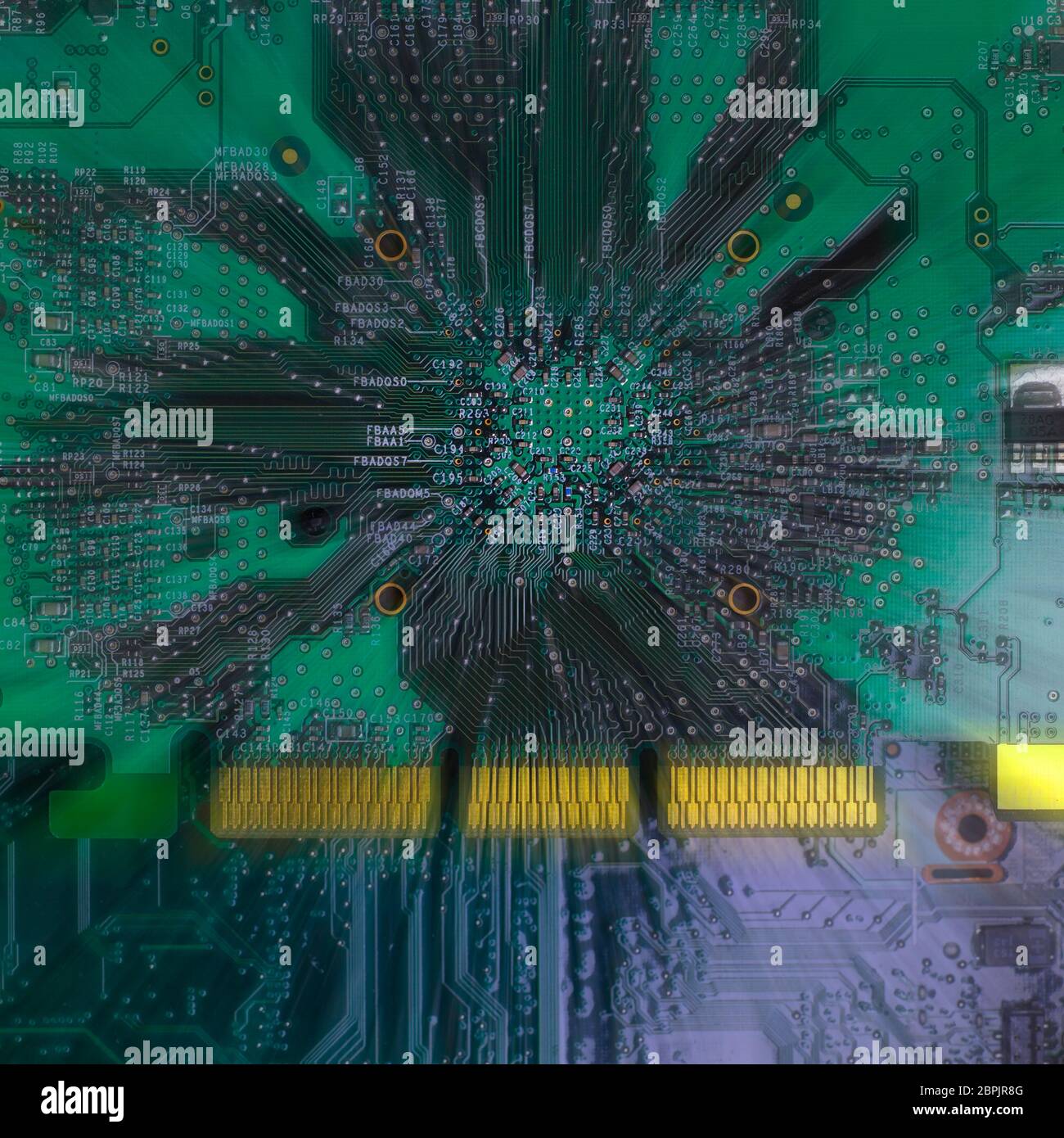 Computer printed circuit board detail with zoom blur Stock Photo - Alamy
