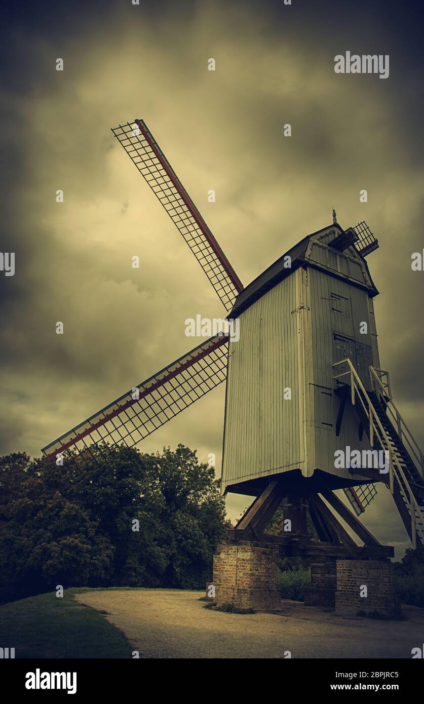 Old mill in Bruges, detail of windmill, world heritage site Stock Photo ...
