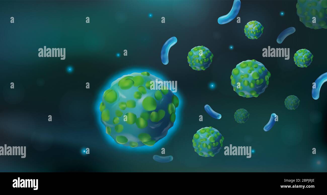 COVID-19 viruses that cause harm to a living organism. Microscopic view ...