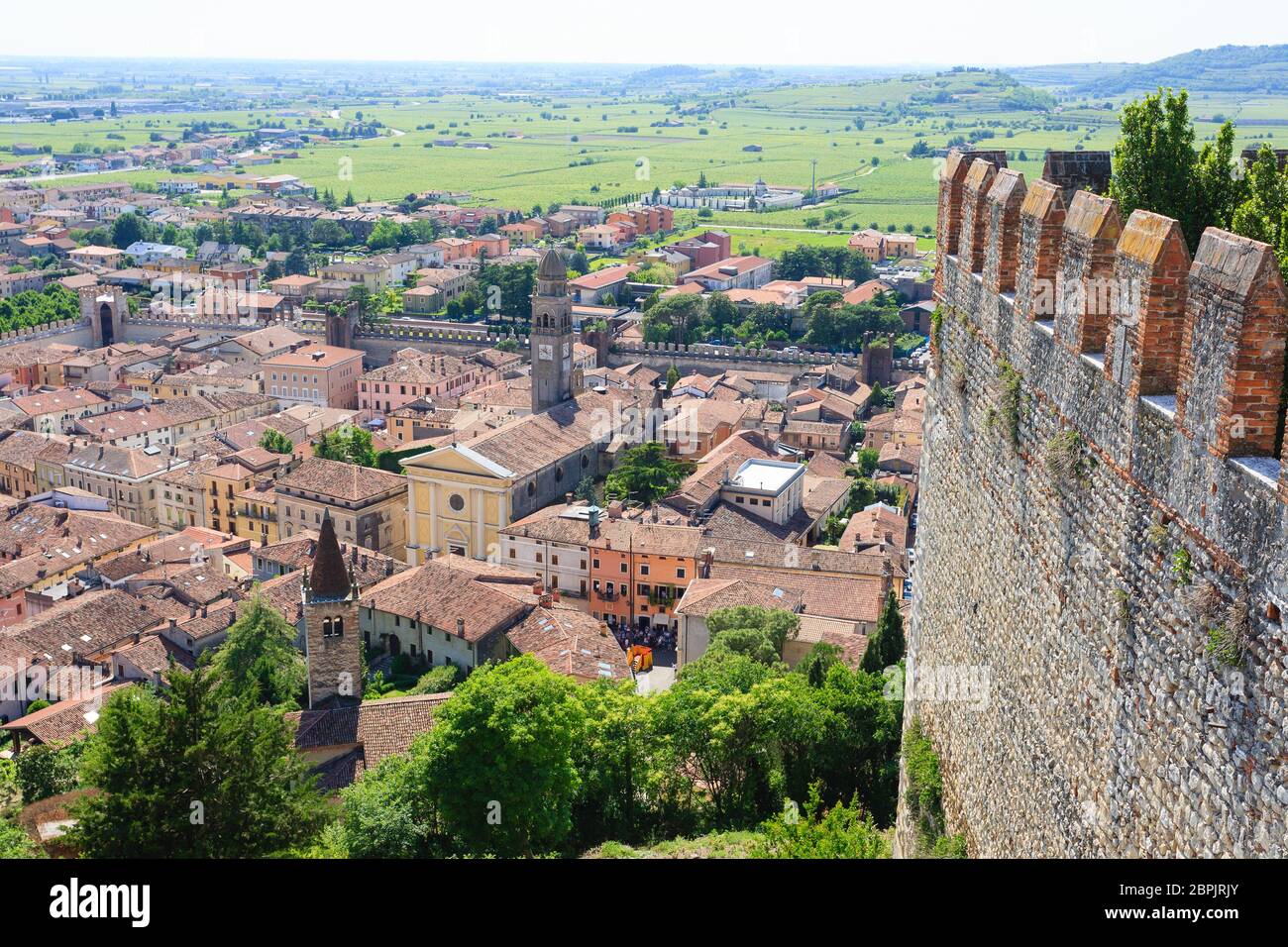 Aerial view of Soave, medieval walled city in Italy. Famous wine area ...