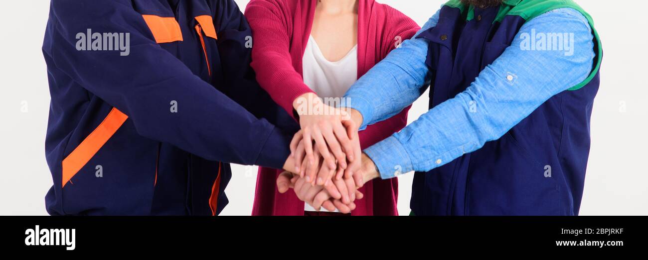 Team ready to work or take part in competitions, isolated white ...