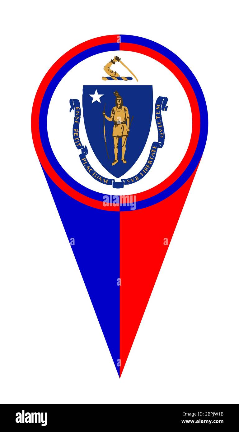 Massachusetts map pointer pin icon location flag marker Stock Photo - Alamy