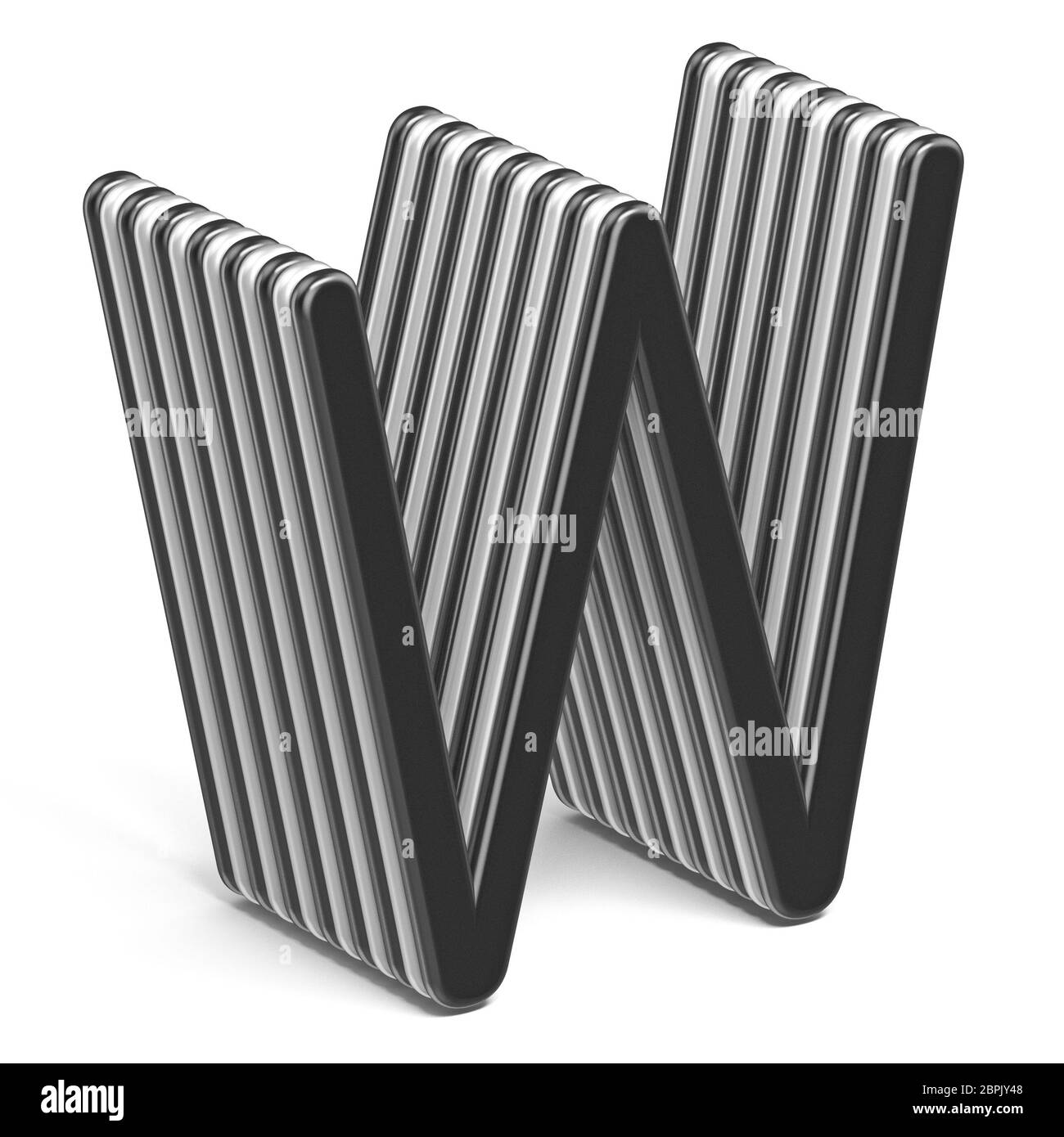 Black and white layered font Letter W 3D render illustration isolated ...