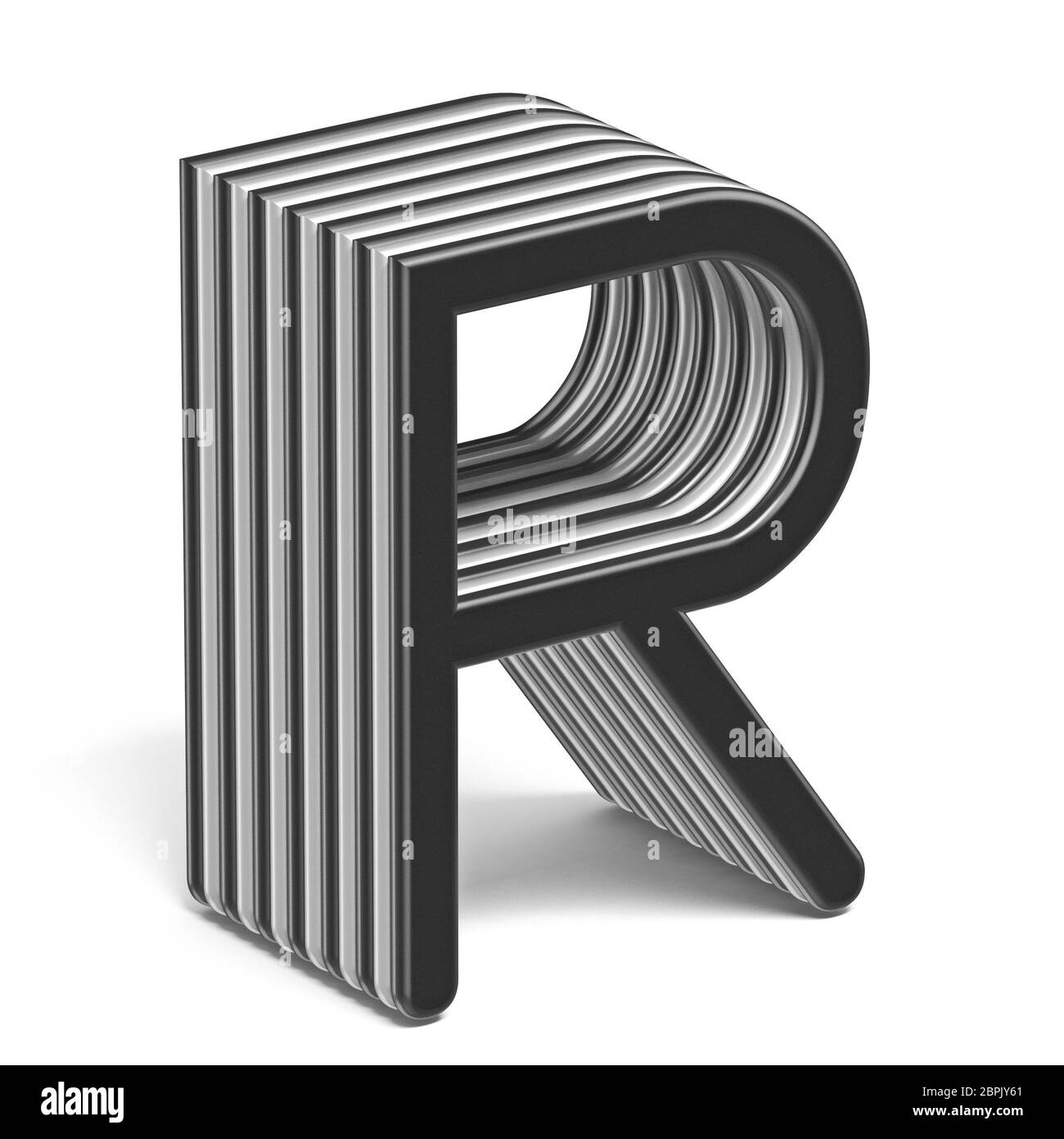 Black and white layered font Letter R 3D render illustration isolated ...