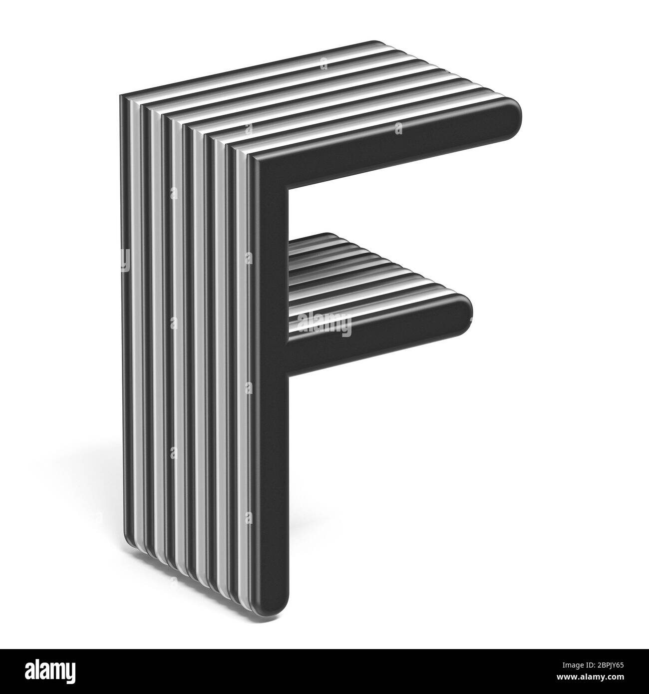 Black and white layered font Letter F 3D render illustration isolated ...