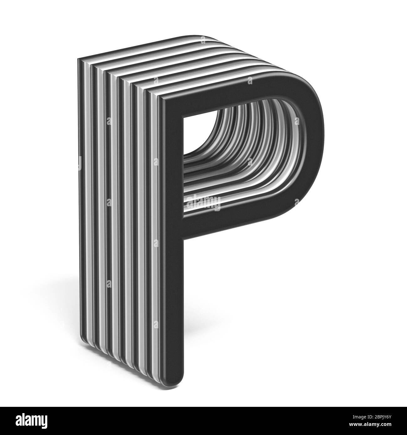 Black and white layered font Letter P 3D render illustration isolated ...