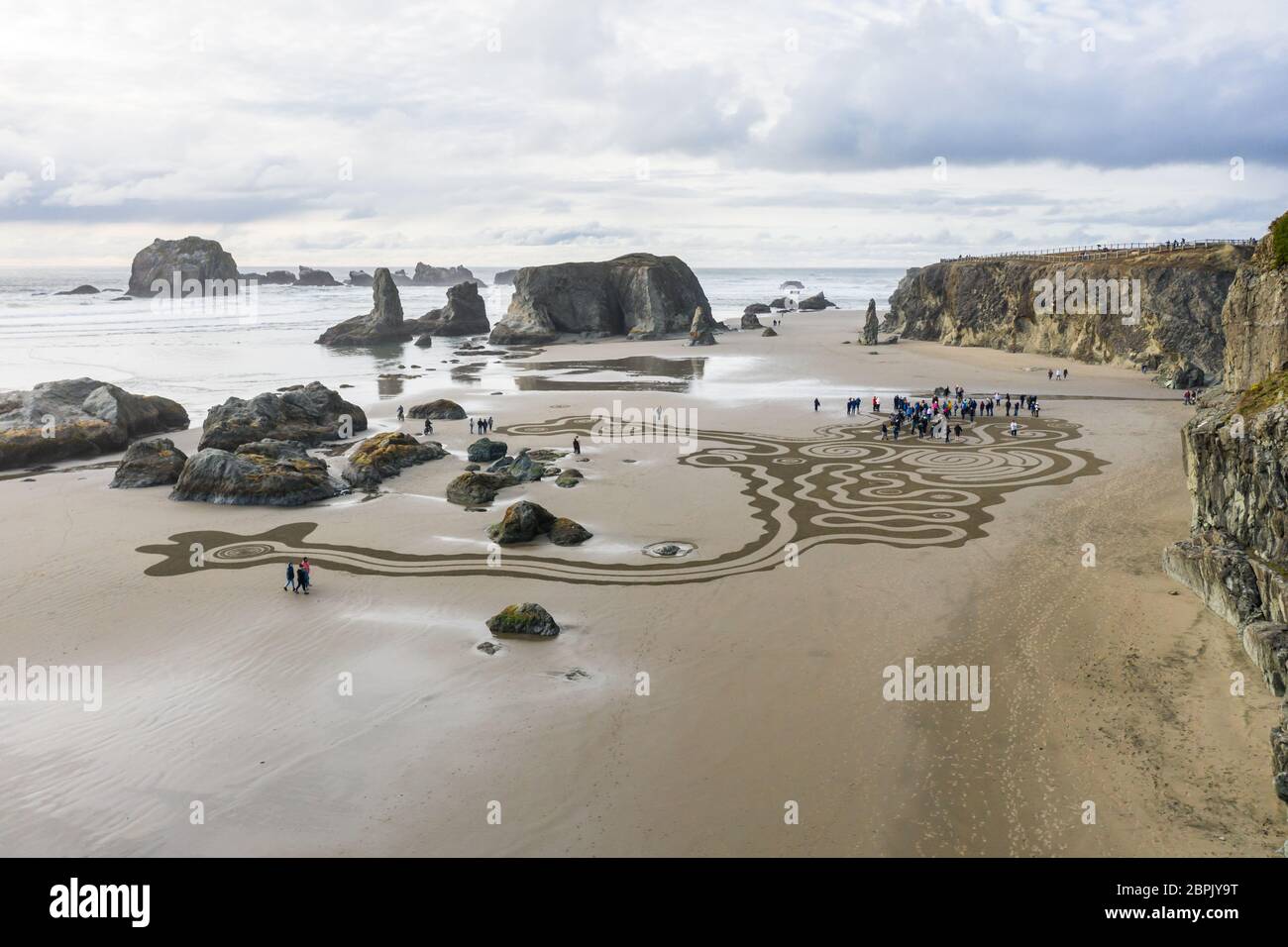 Bandon by the Sea, Oregon / USA - March 07 2020: People walking the ...