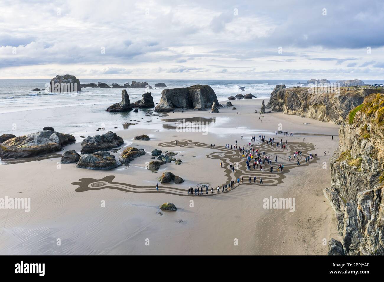 Bandon by the Sea, Oregon / USA - March 07 2020: People walking the ...