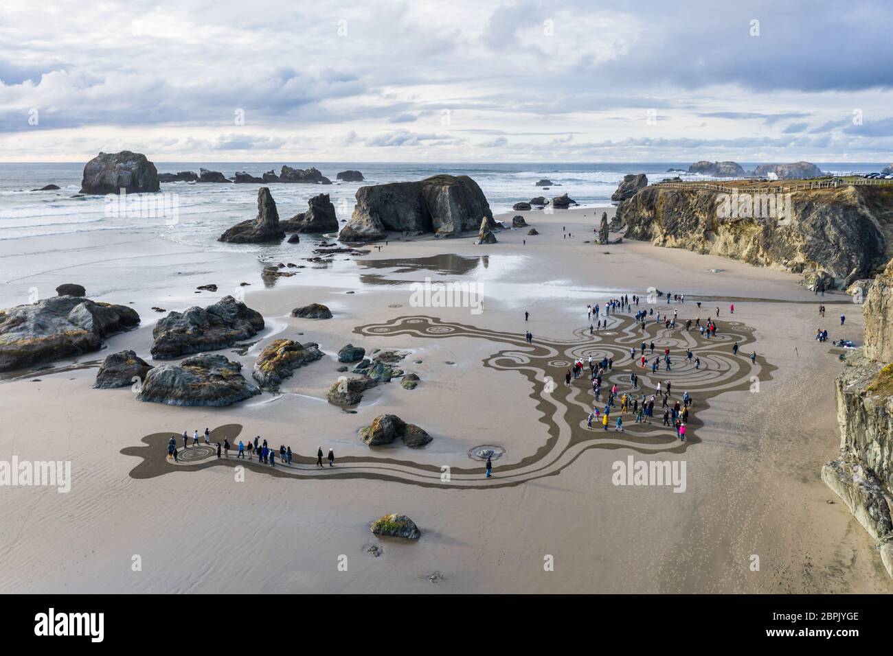 Bandon by the Sea, Oregon / USA - March 07 2020: People walking the ...