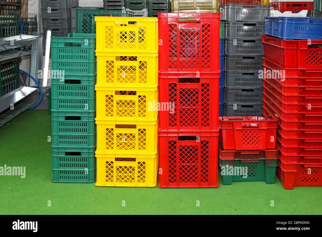 Plastic crates and cages for transportation at farm Stock Photo - Alamy