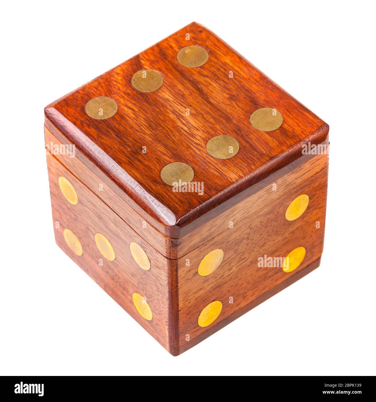 wooden box in the shape of a dice isolated on white background Stock ...
