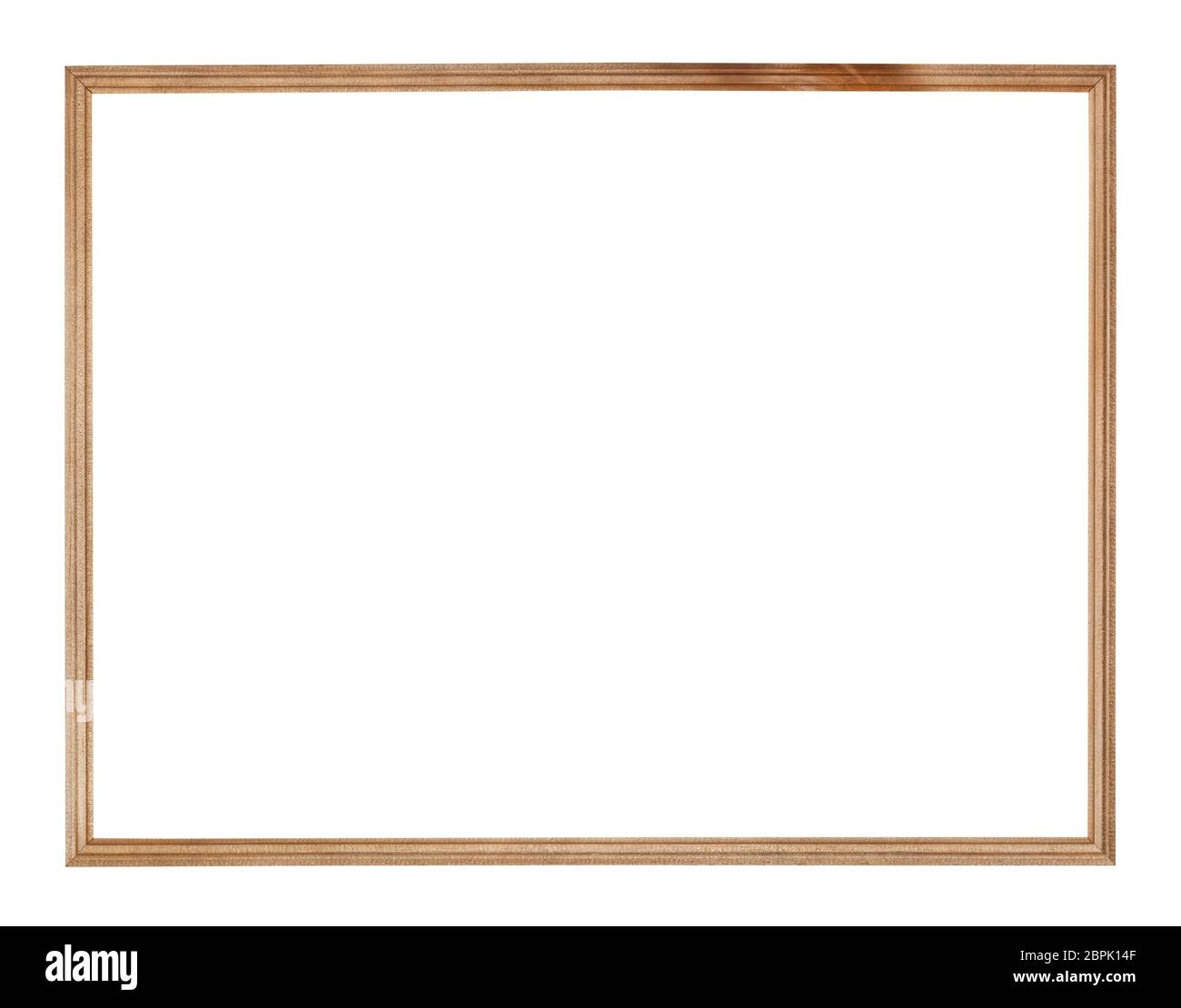 empty big narrow wooden picture frame with cut out canvas isolated on ...