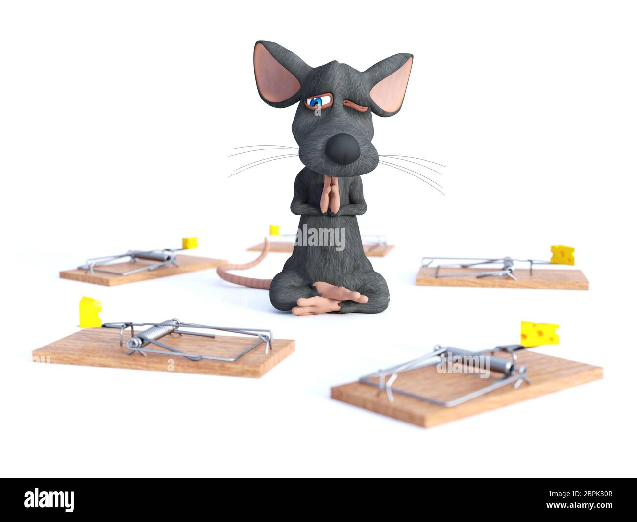 3D rendering of cartoon mouse doing yoga, sitting in a lotus pose with ...