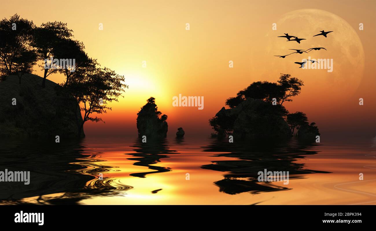 Full moon sunrise east hi-res stock photography and images - Alamy