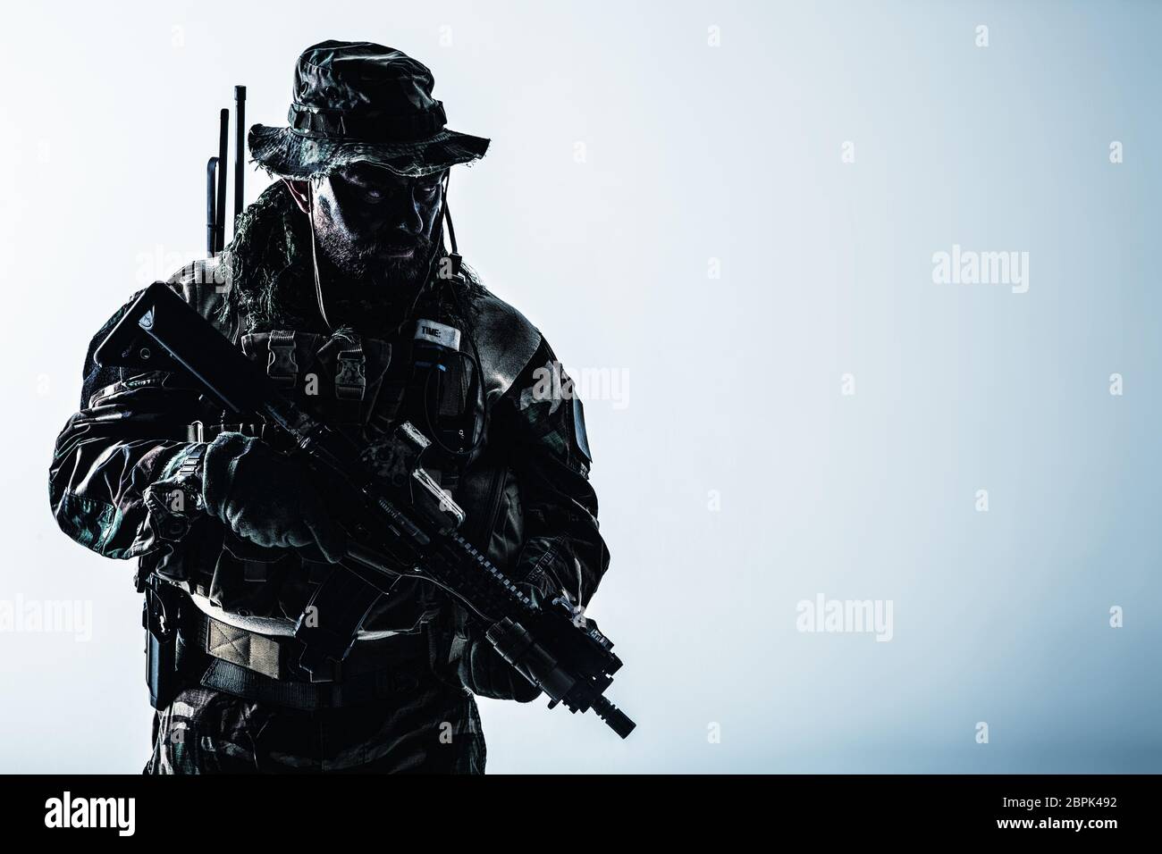 Special forces United States in Camouflage Uniforms studio shot ...