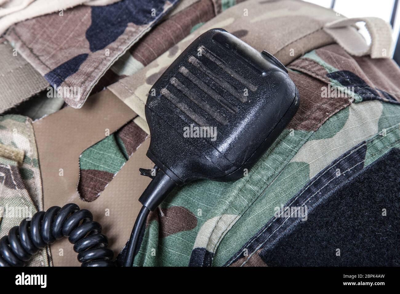 Army radio microphone on uniforms closeup shot Stock Photo - Alamy