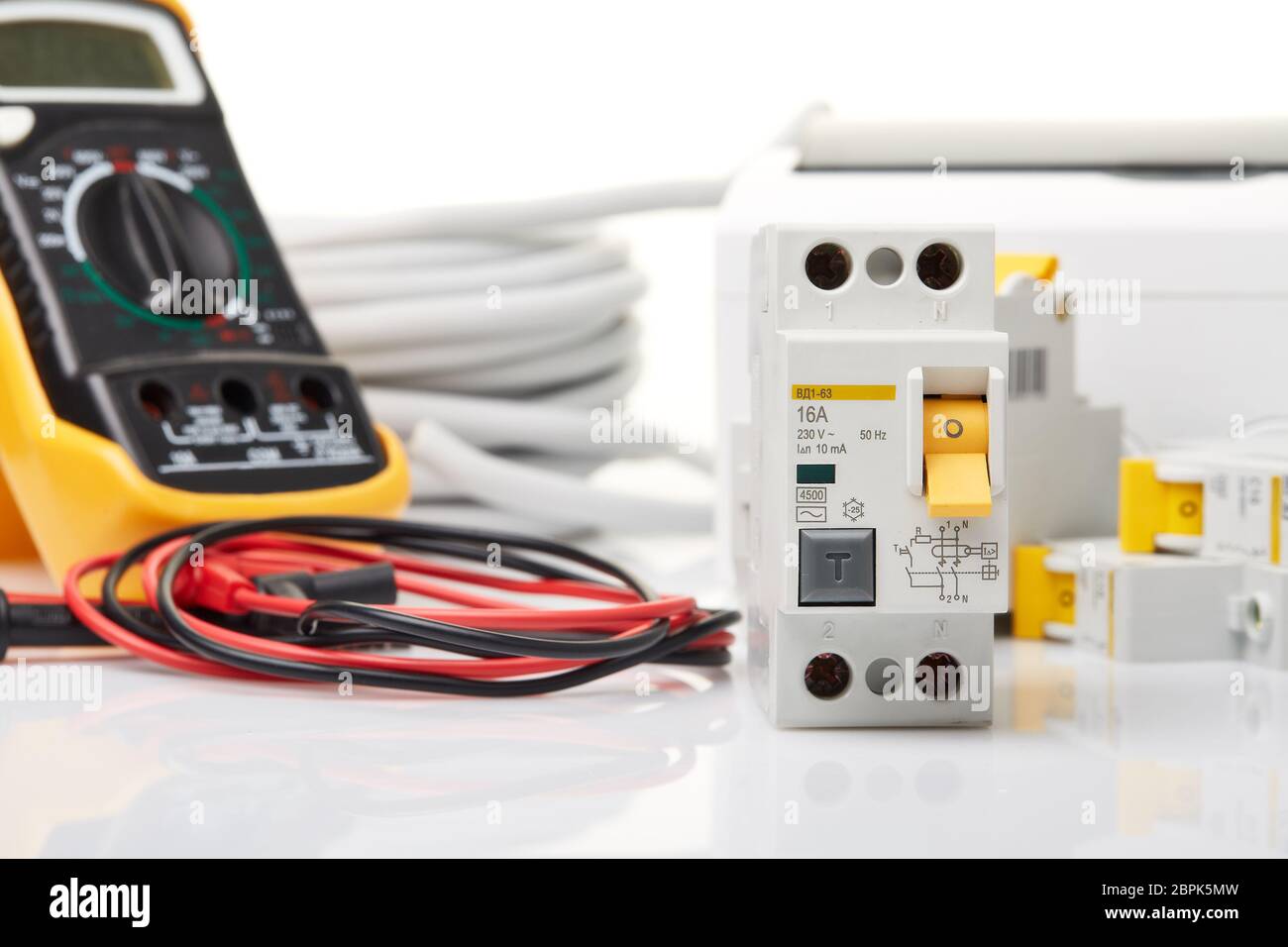 Automatic circuit breakers, distribution box, cable and digital tester ...