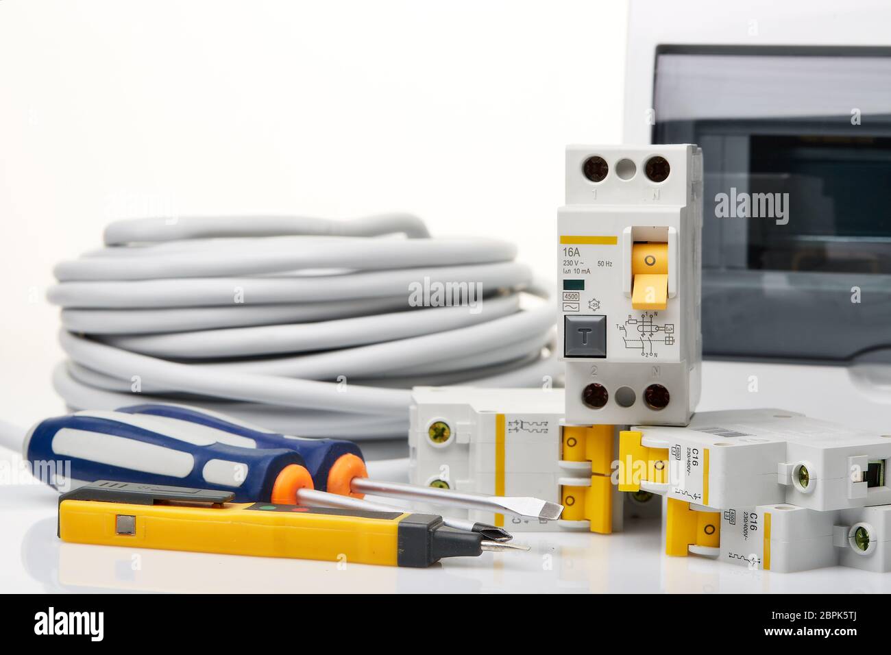 Automatic circuit breakers, distribution box, cable and digital tester ...