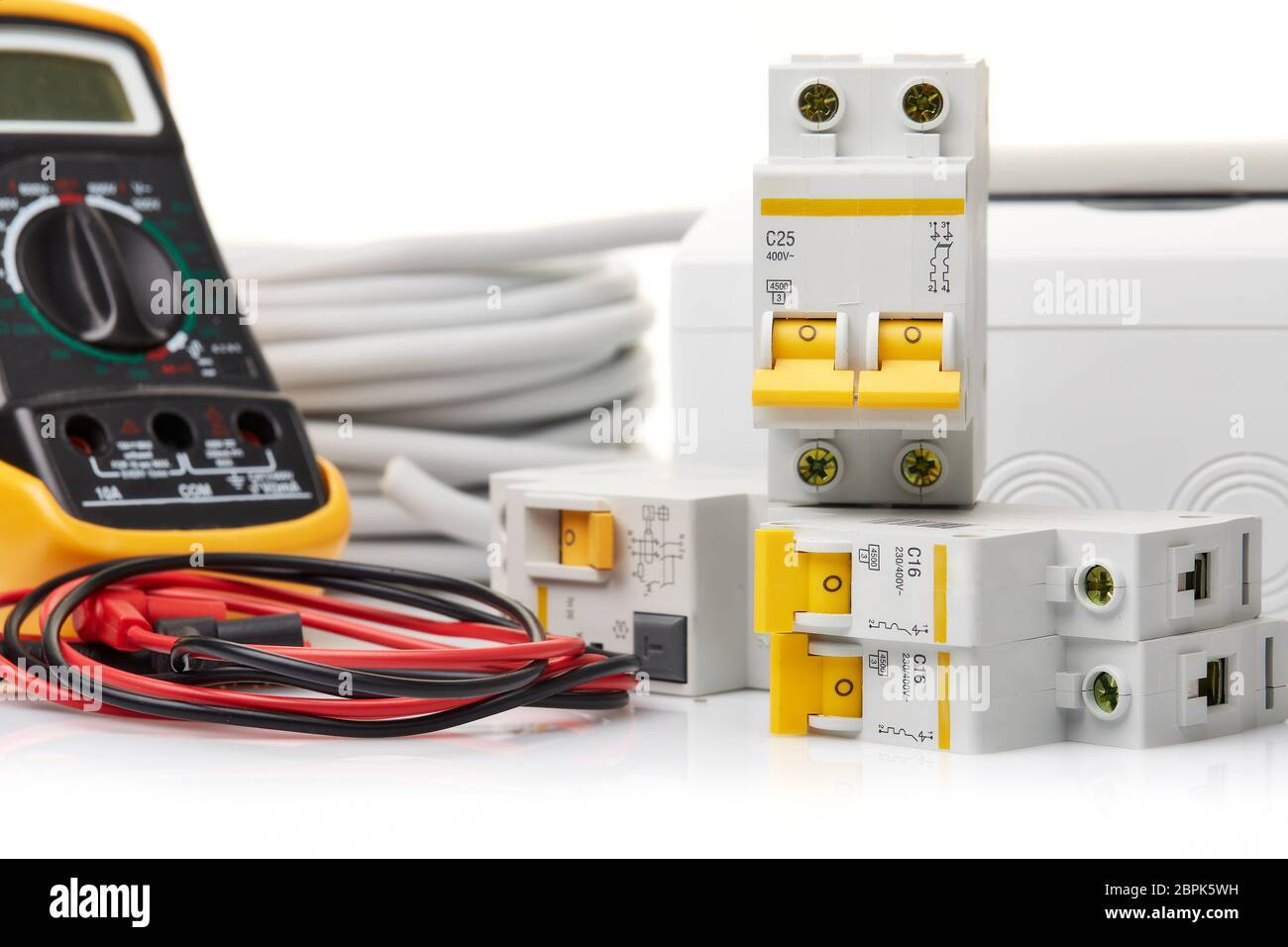 Automatic circuit breakers, distribution box, cable and digital tester ...