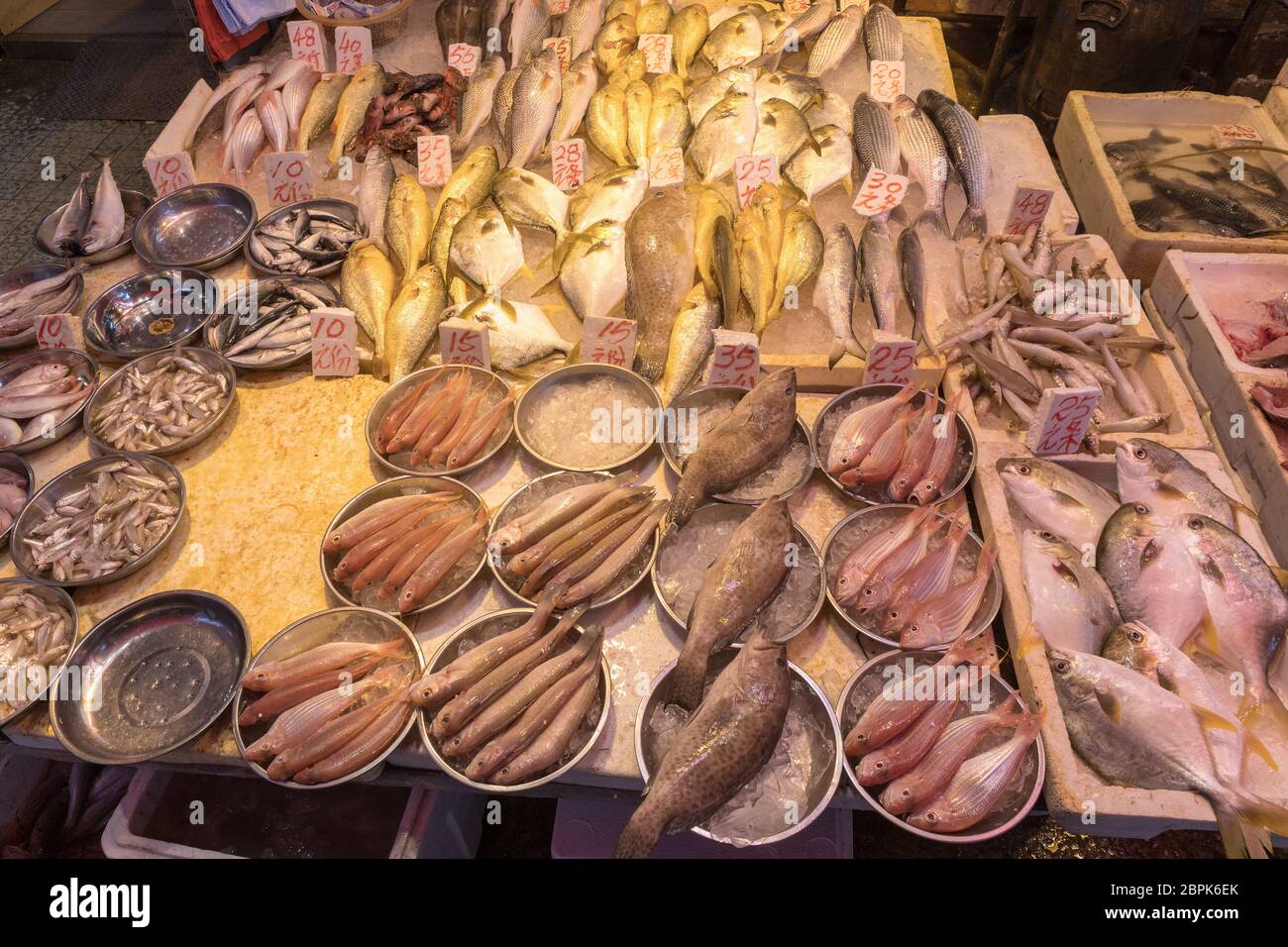 Fresh Fish in Trays at Street Market in Hong Kong Stock Photo - Alamy