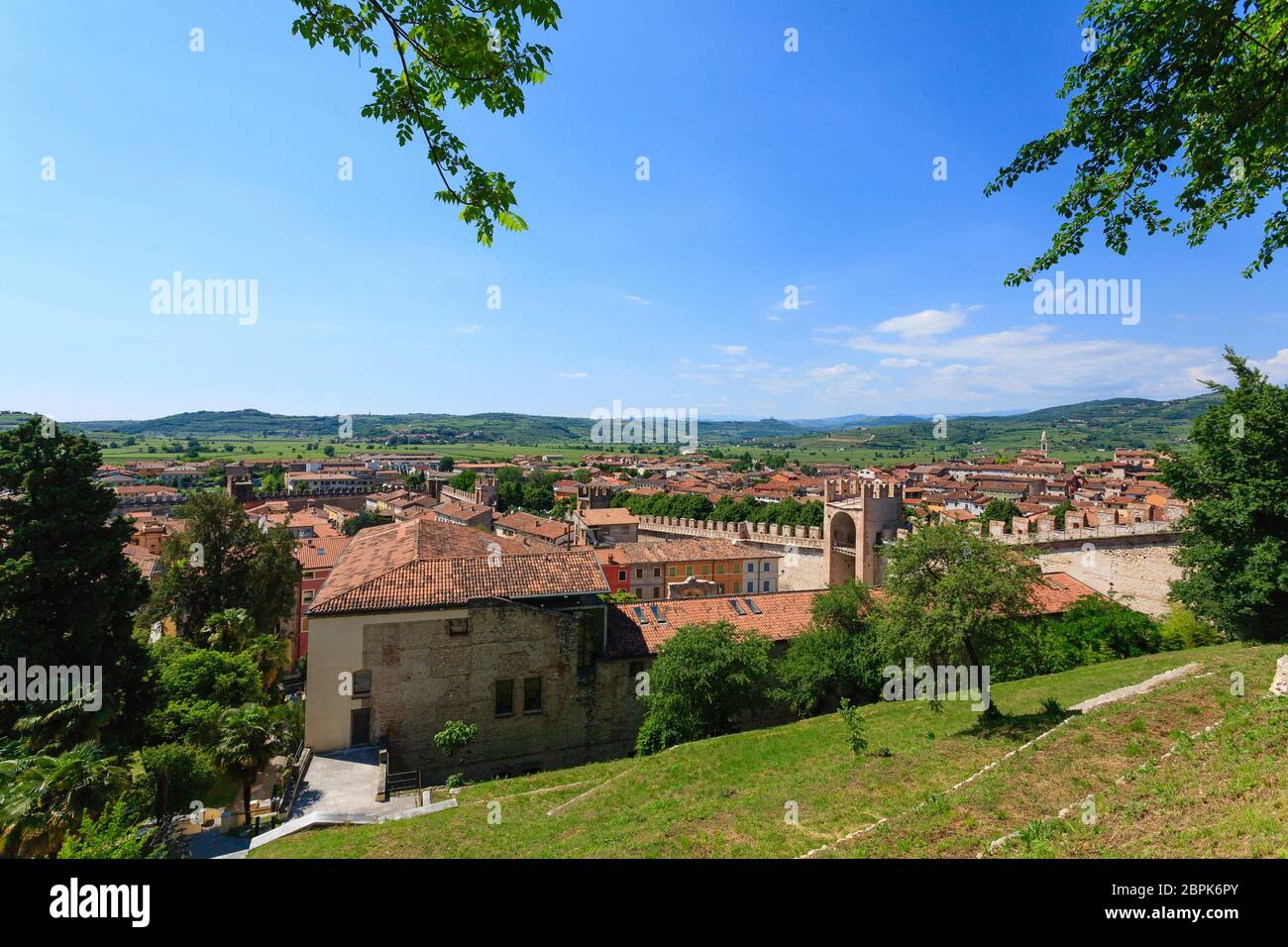 Aerial view of Soave, medieval walled city in Italy. Famous wine area ...