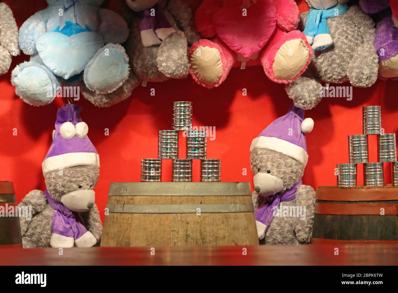 Knocking Cans Shooting Gallery at Fun Fair Stock Photo - Alamy